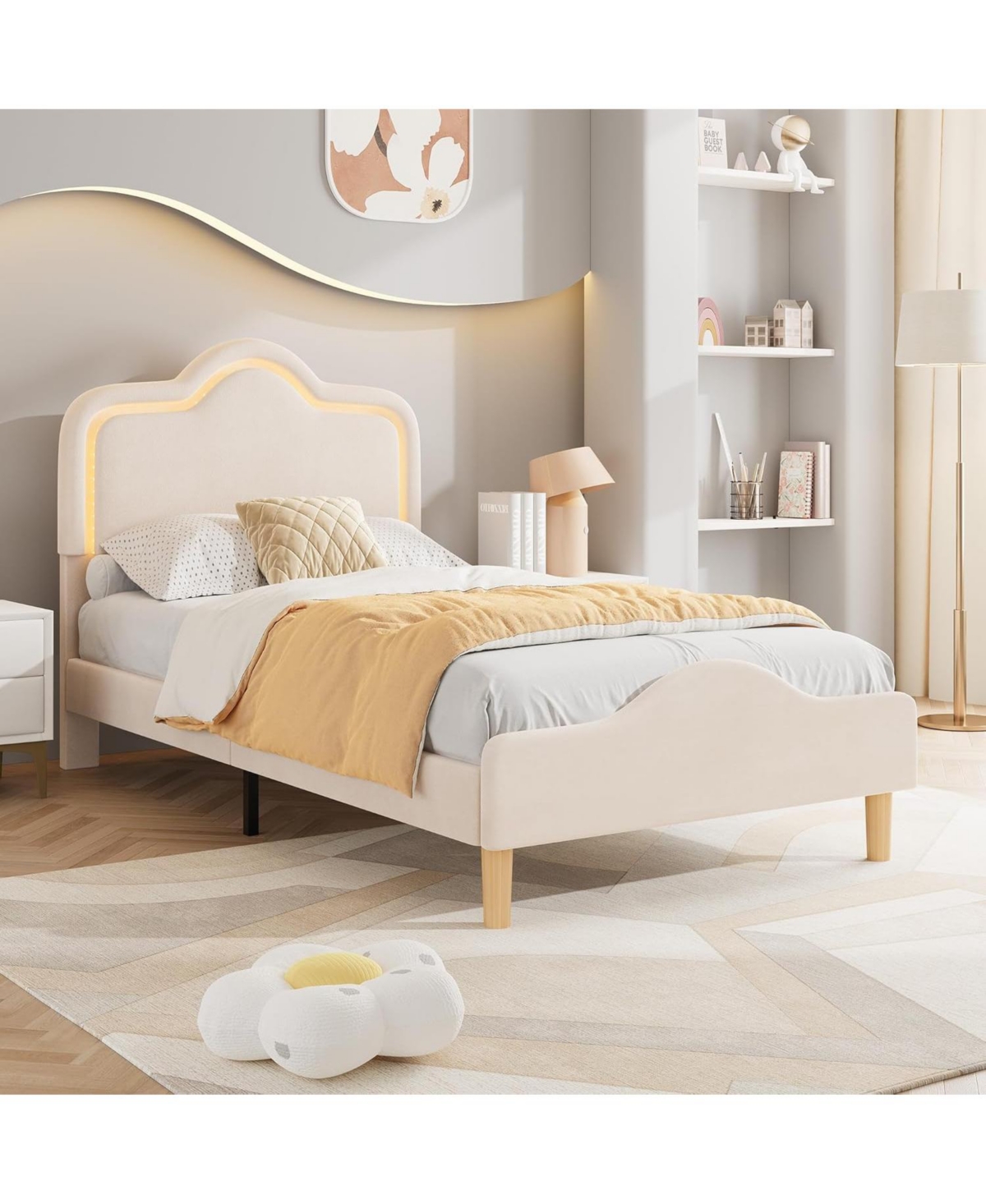 Click here for gaomon Velvet Bed Frame with Led Headboard & Footb... prices