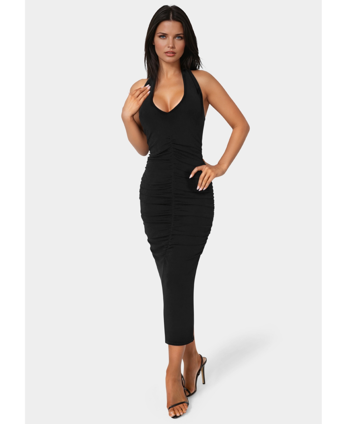 Click here for Bebe Womens Slinky Shirred Halter Maxi Dress - Bla... prices