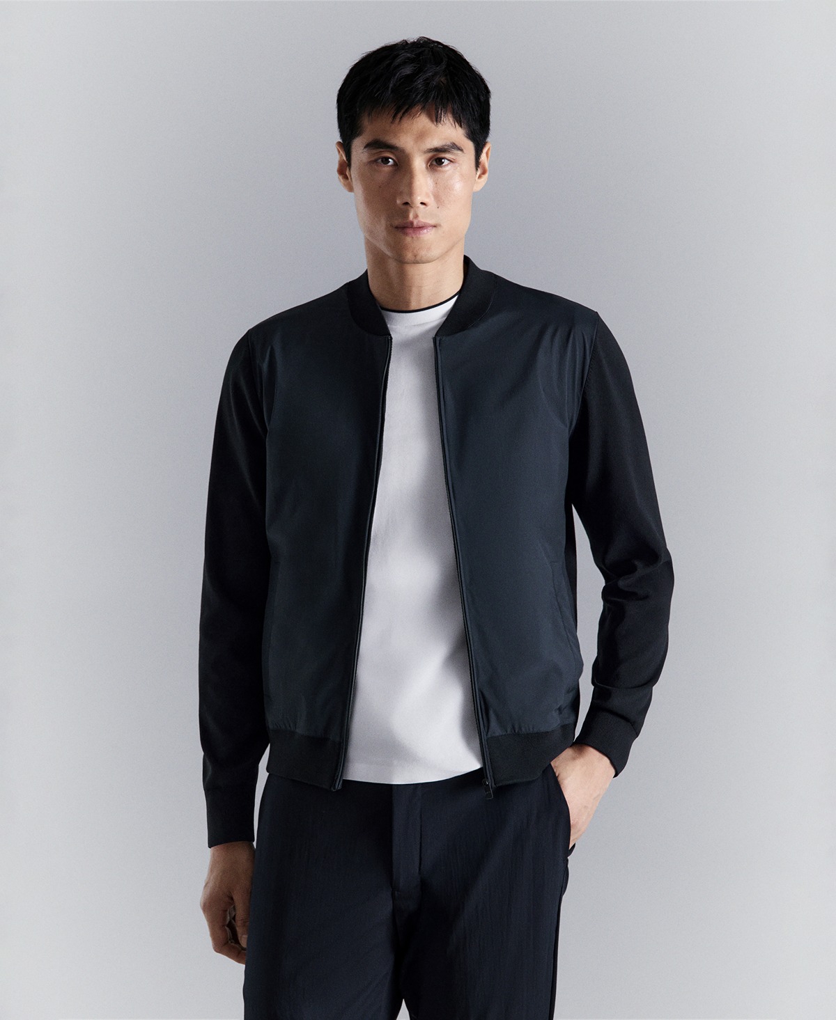 Click here for Mango Mens Combined Knit Bomber Jacket - Navy prices