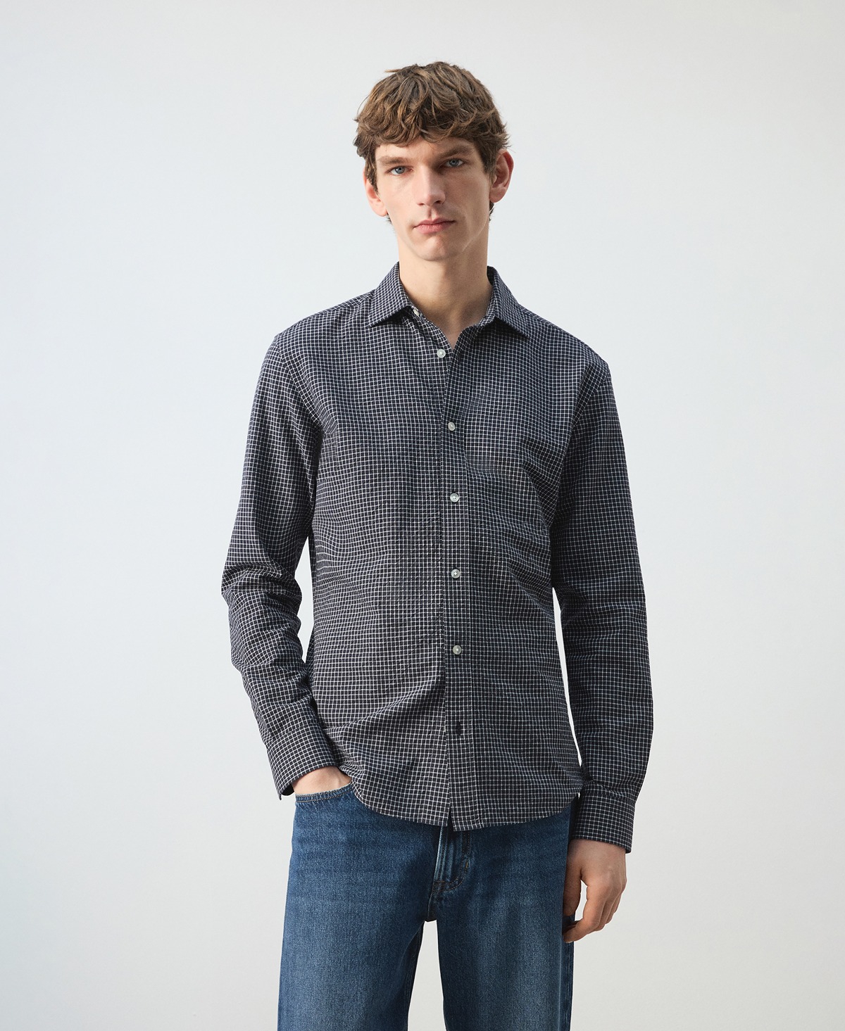 Click here for Mango Mens Regular-Fit Check Shirt - Navy prices