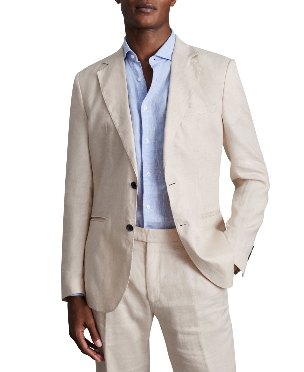 Click here for Reiss Mens Tailored-Fit Single-Breasted Linen Blaz... prices