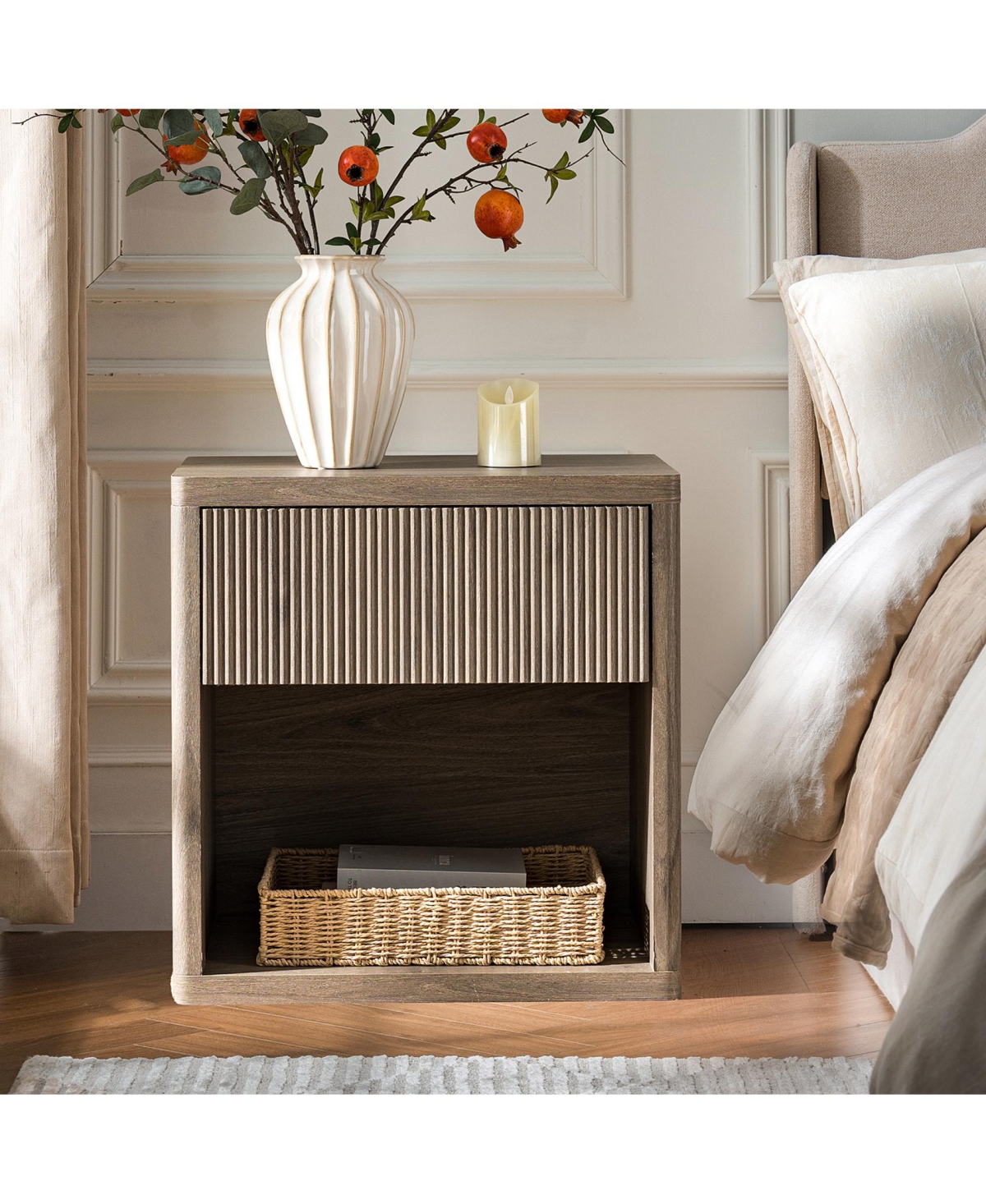 Click here for Rainsken Fluted Nightstand with Drawer Storage  Mi... prices