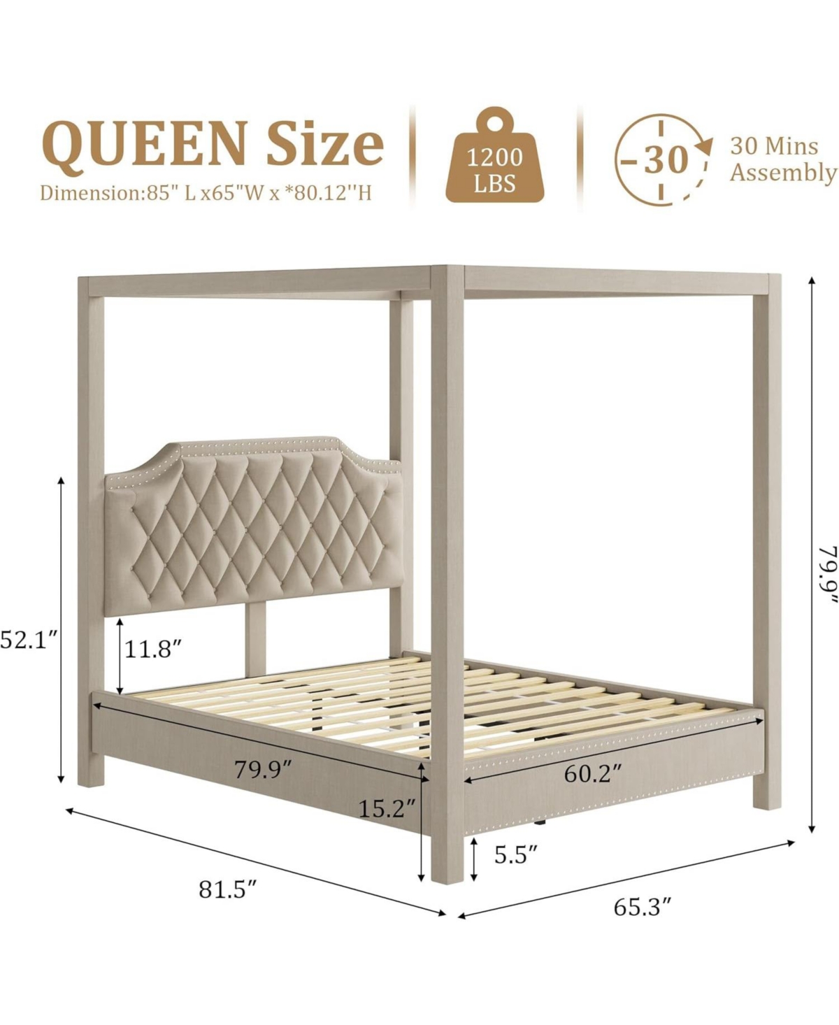 Click here for gaomon Queen Upholstered Canopy Bed Button Tufted... prices