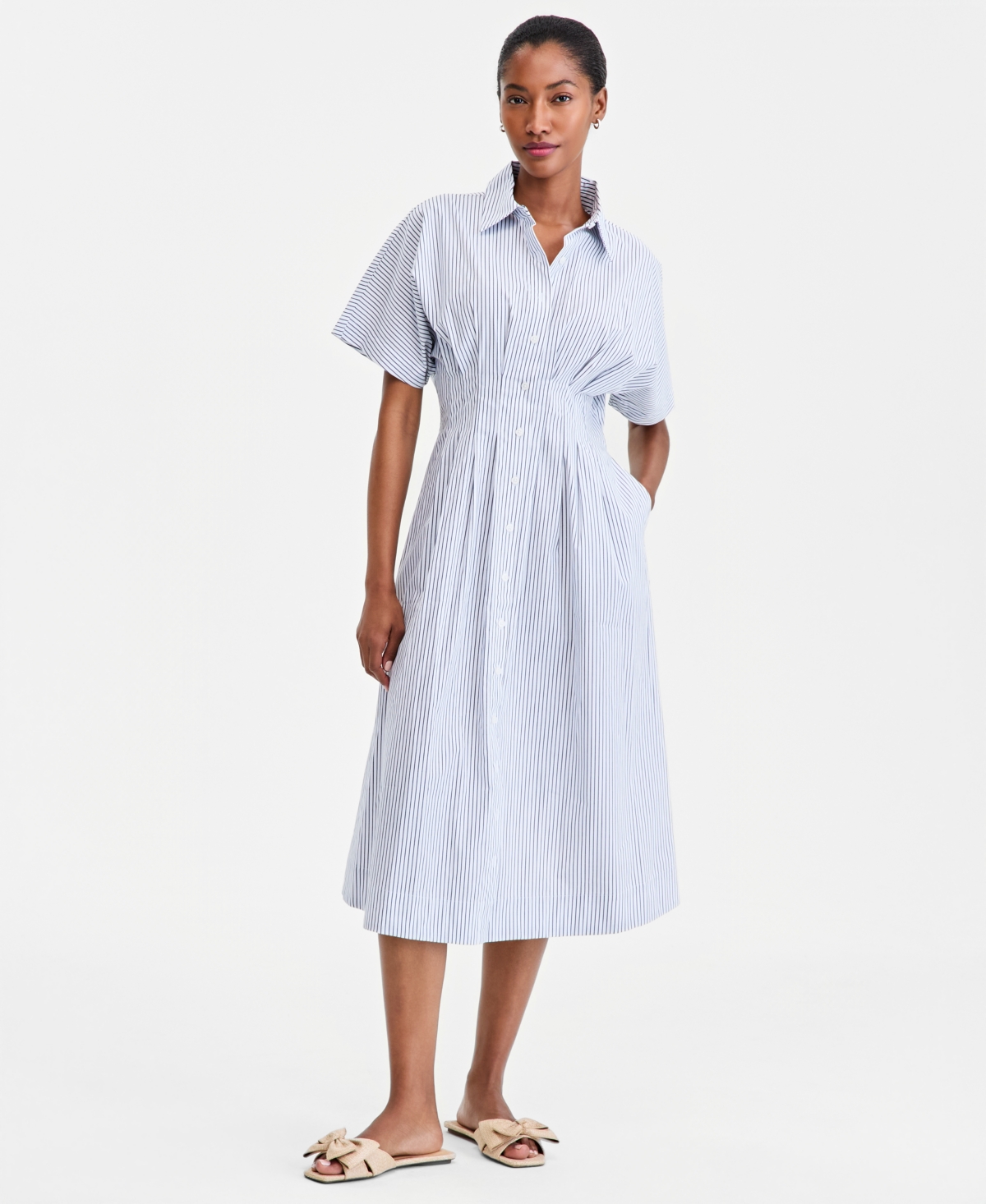 Click here for On 34th Womens Pleated Waist Midi Shirtdress  Macy... prices