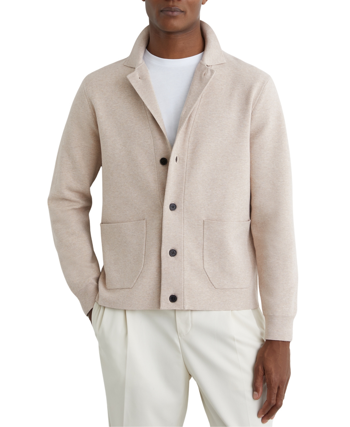 Click here for Reiss Mens Collared Button-Through Cardigan - Oatm... prices