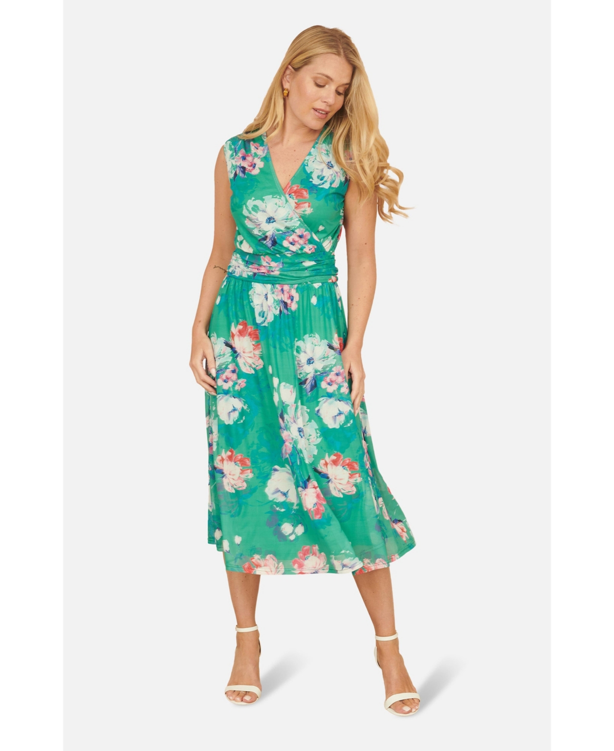 Click here for Yumi Womens Blossom Print Stretch Mesh Dress - Gre... prices