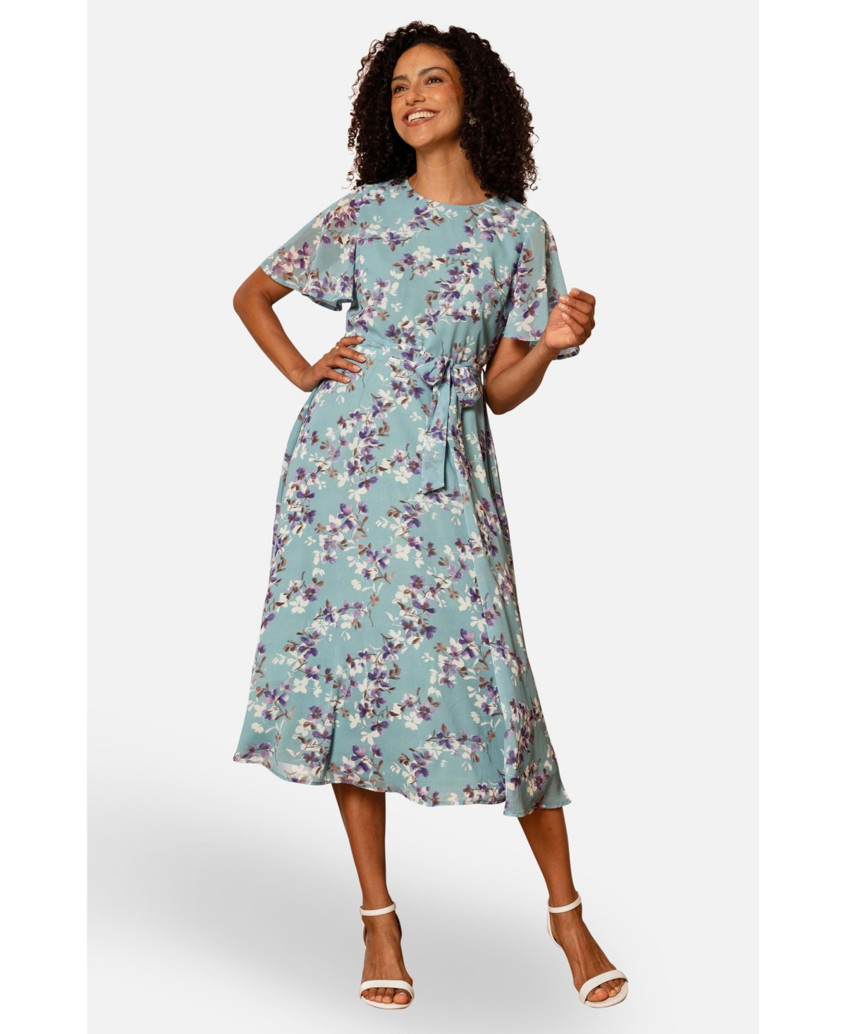 Click here for Yumi Womens Blossom Print Midi Skater Dress - Blue prices