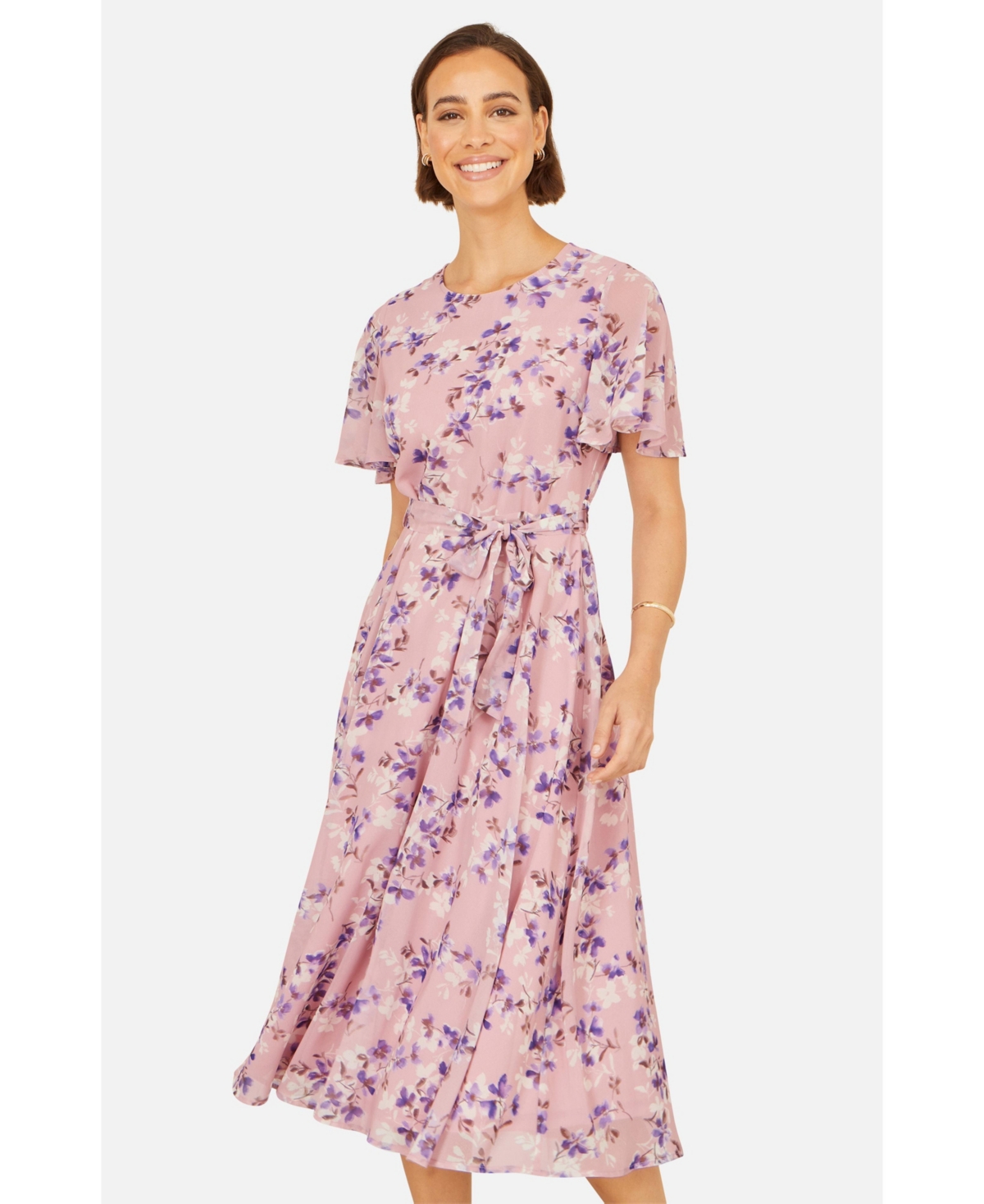 Click here for Yumi Womens Blossom Print Midi Skater Dress - Pink prices