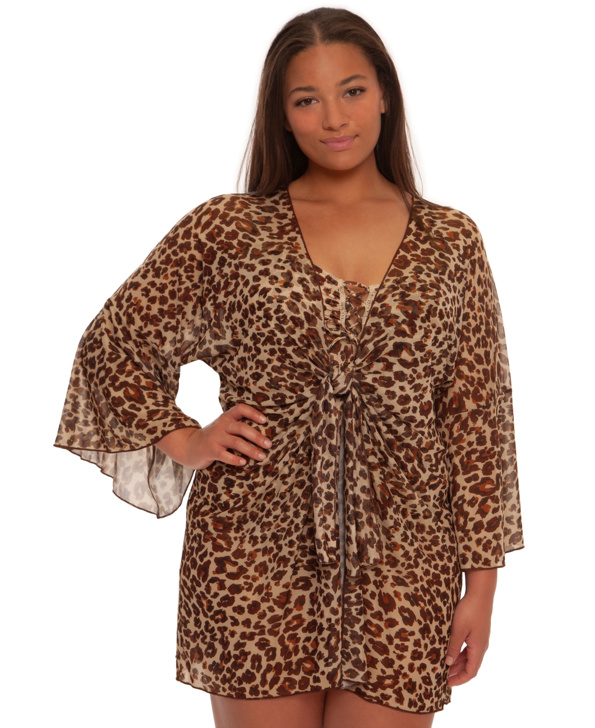 Click here for Becca Etc Plus Size Safari Leopard Tie-Front Cover... prices