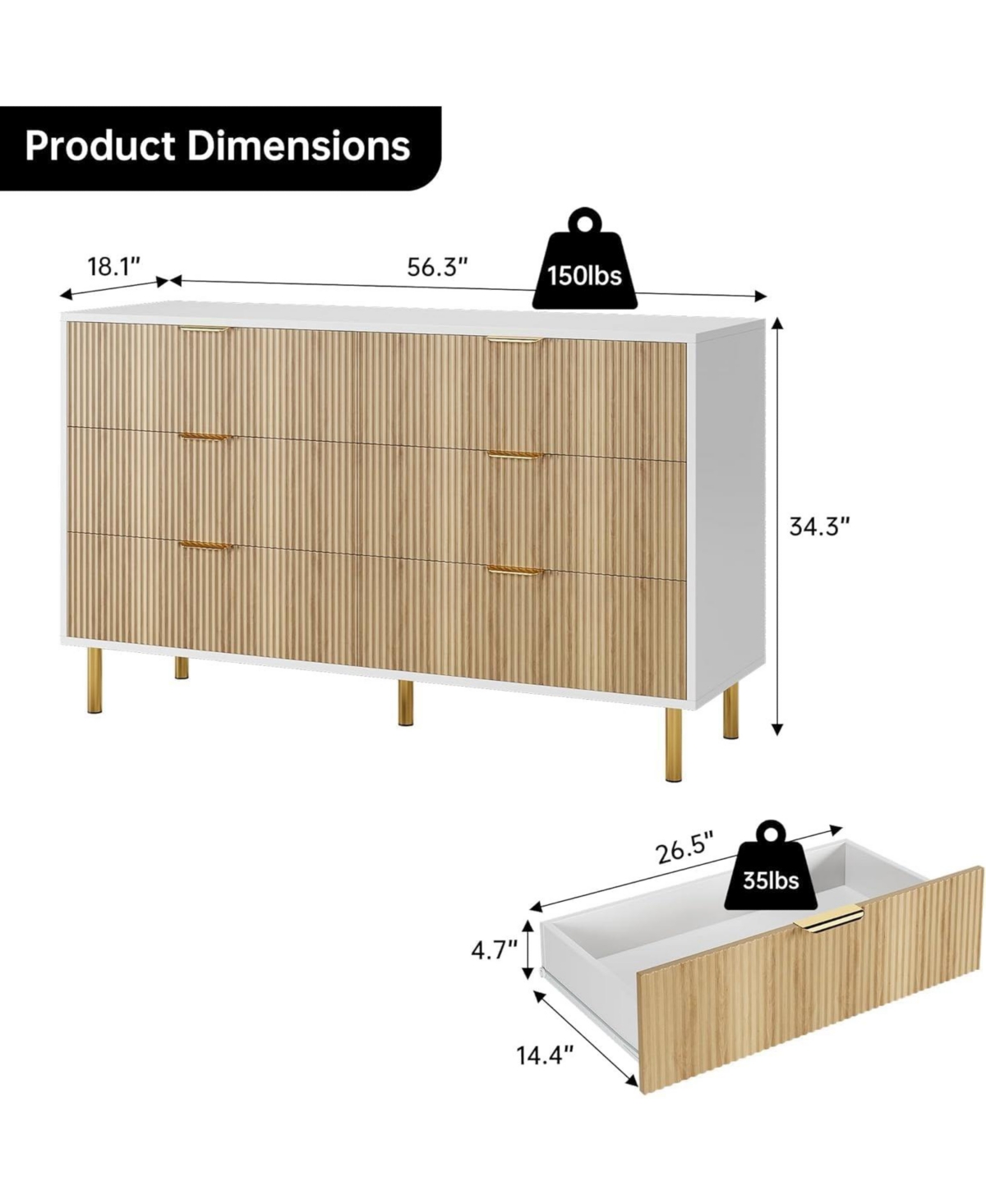 Click here for gaomon 6 Drawer Dresser Natural Wood Gold Handles... prices