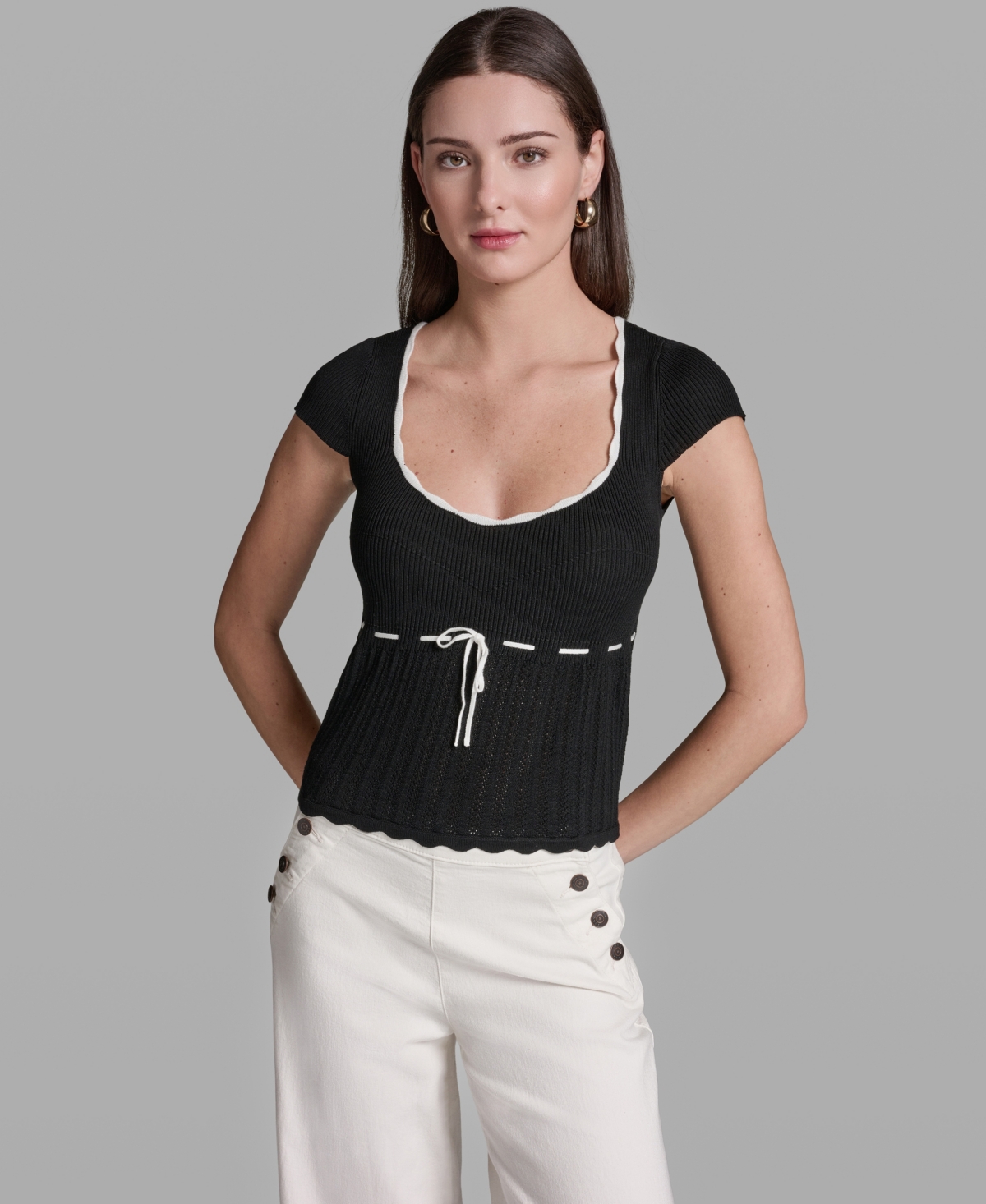 Click here for Bcbg Womens Cap-Sleeve Scoop Neck Top - Black prices