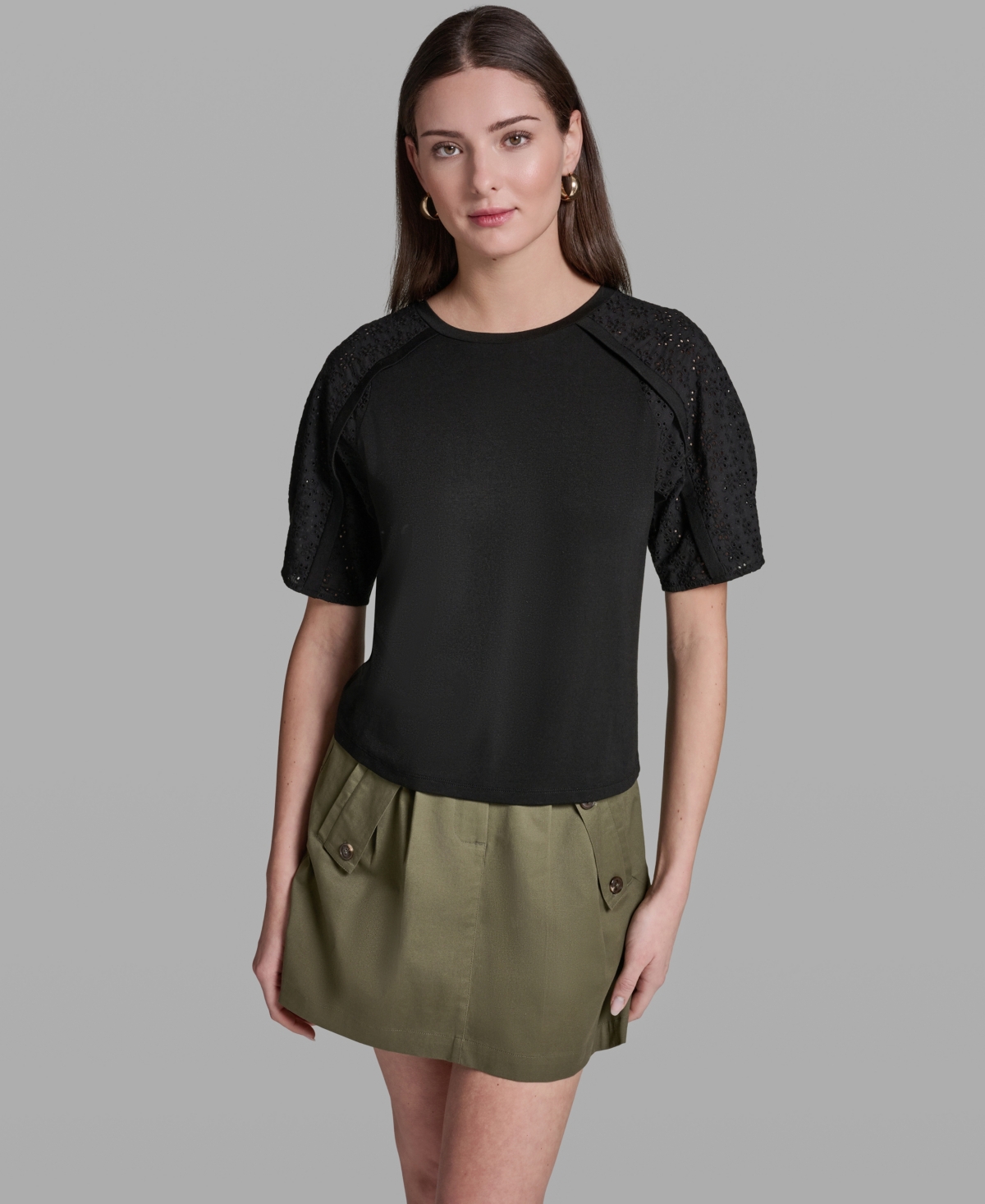 Click here for Bcbg Womens Short-Sleeve Crew Neck Top - Black prices