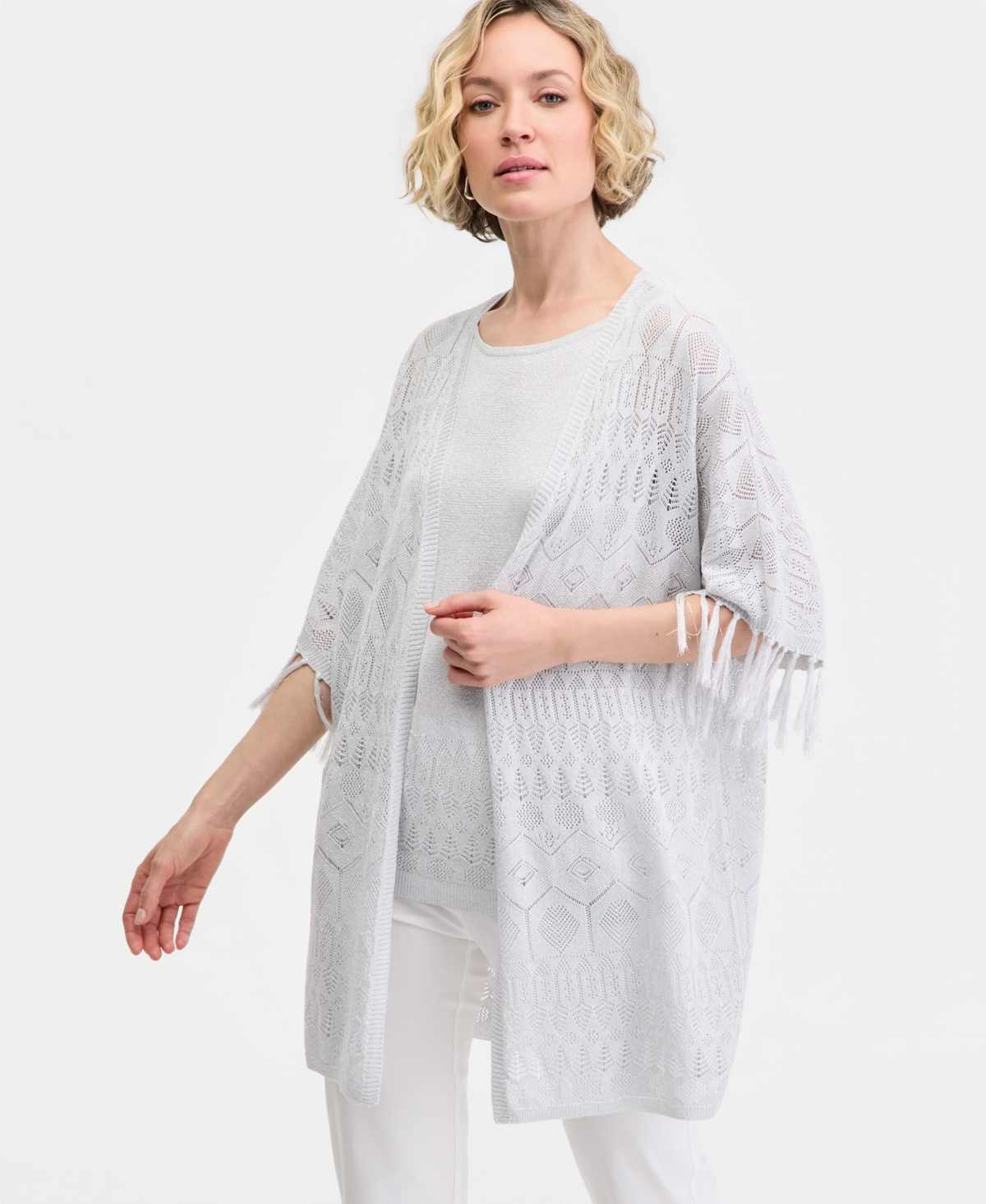 Click here for Jm Collection Womens Metallic Fringe Pointelle Car... prices