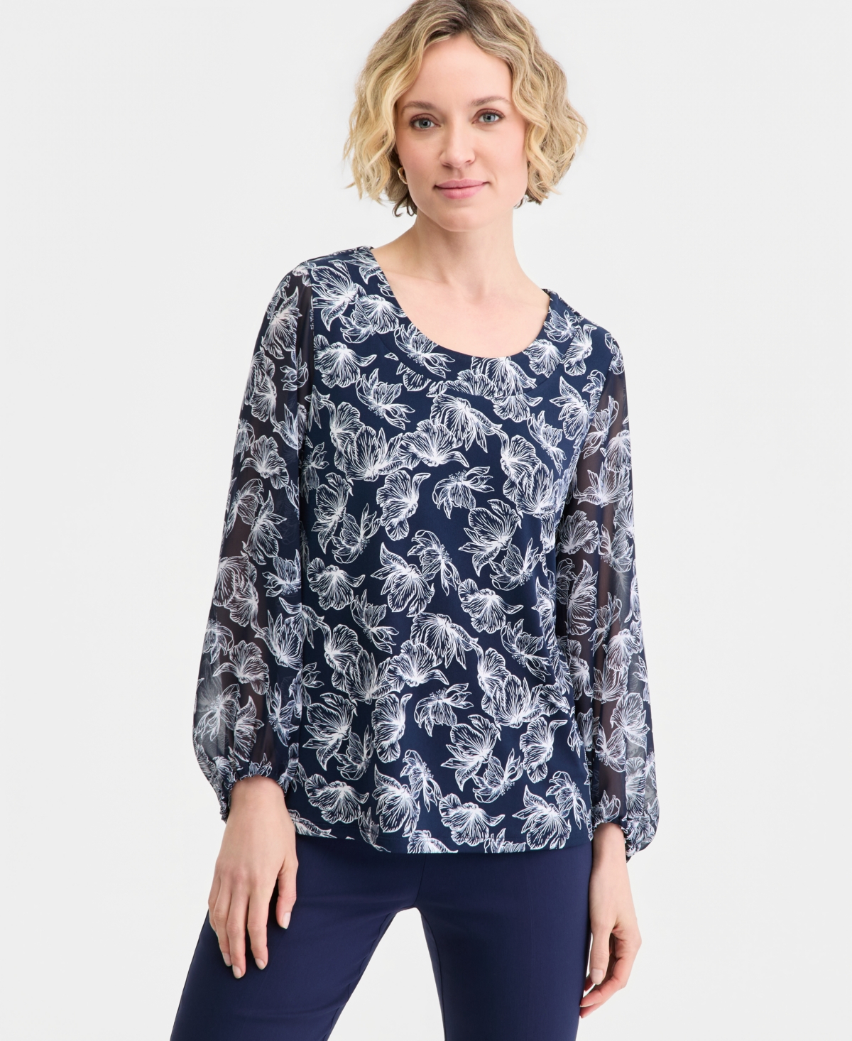 Click here for Jm Collection Womens Printed Mixed-Media Top  Macy... prices