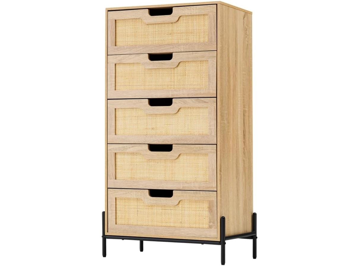Click here for gaomon 5-Drawer Rattan Dresser  Tall Wood Chest wi... prices