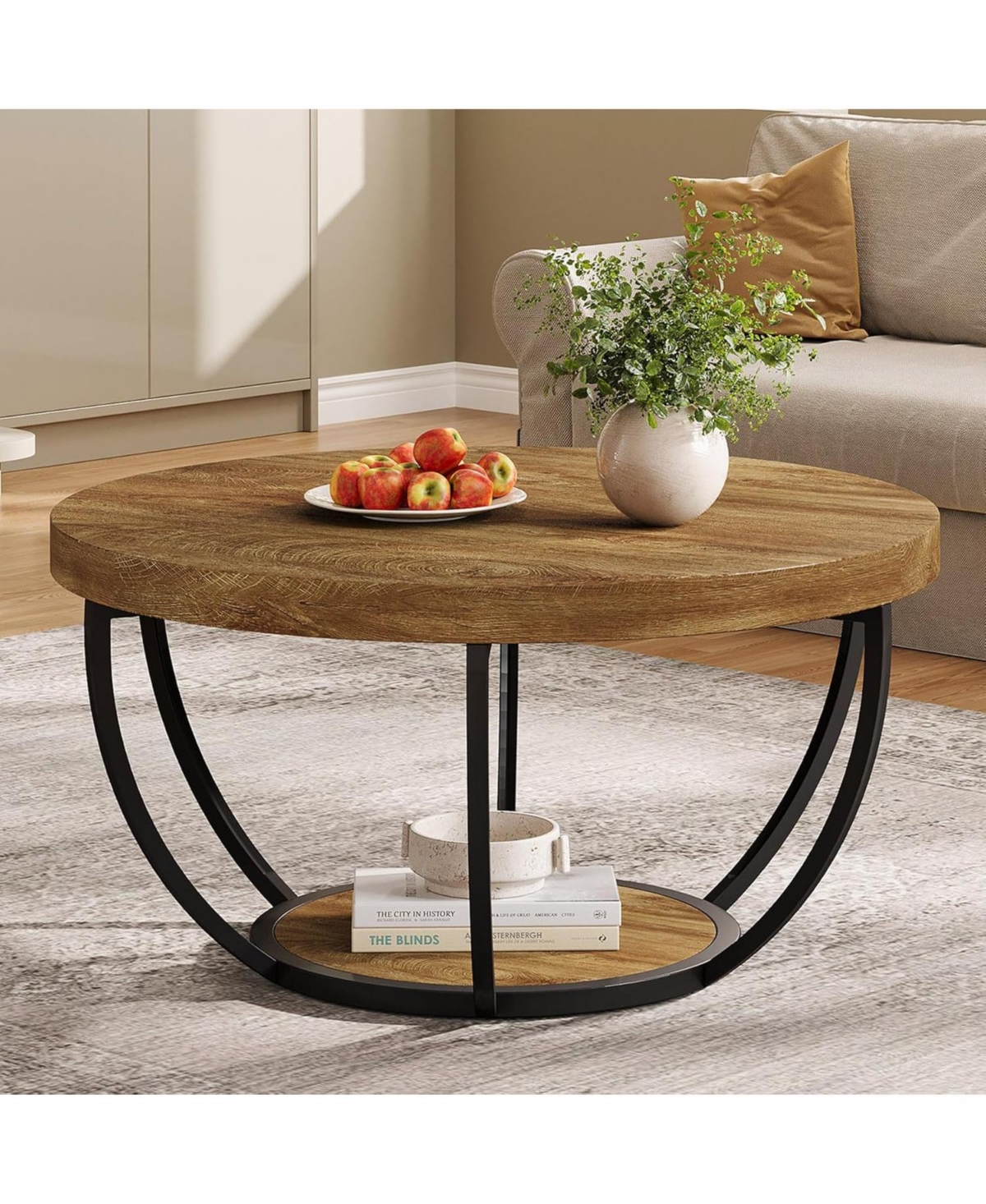 Click here for Tribesigns Round Coffee Table  Industrial 2-Tier C... prices