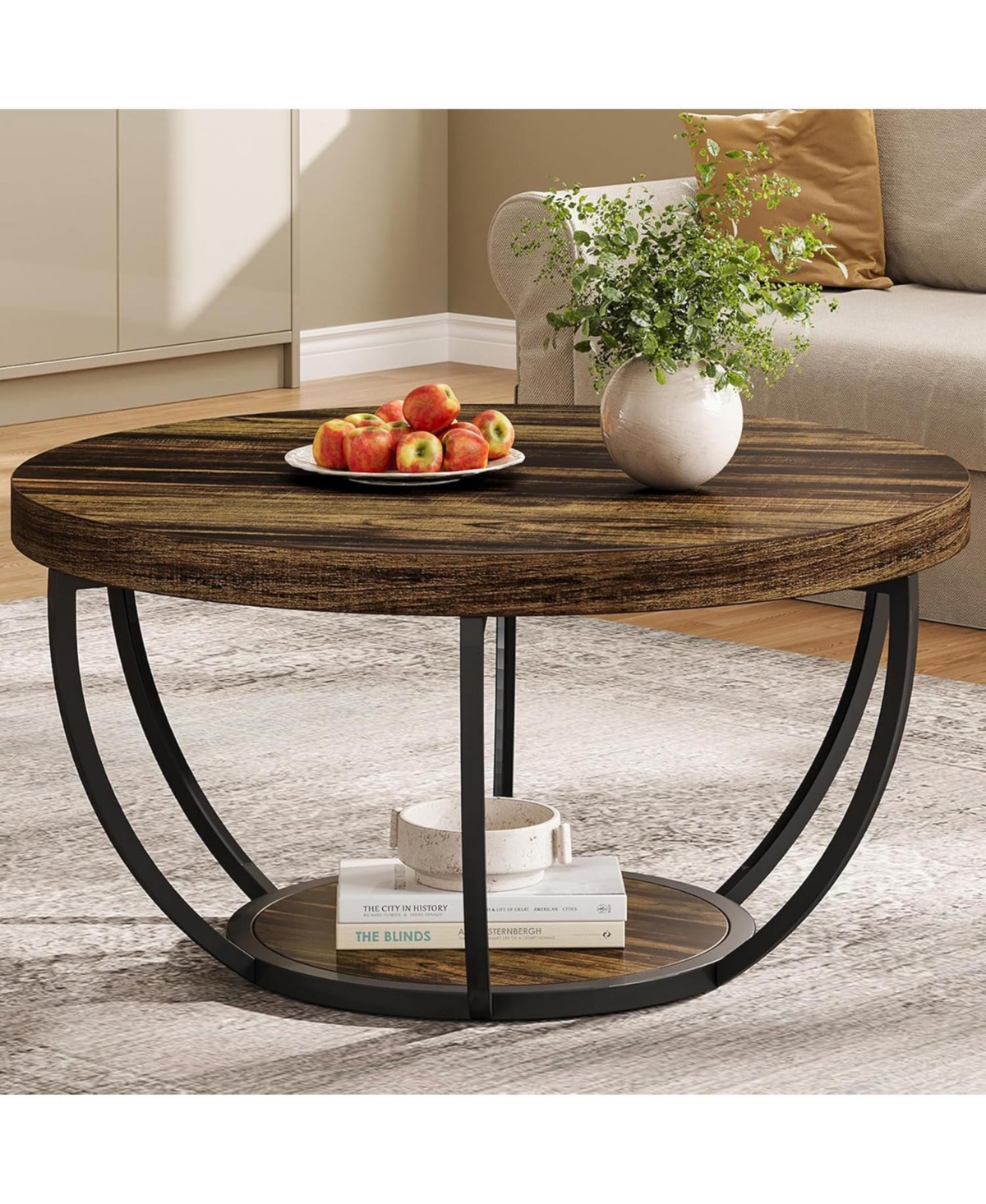 Click here for Tribesigns Round Coffee Table  Industrial 2-Tier C... prices
