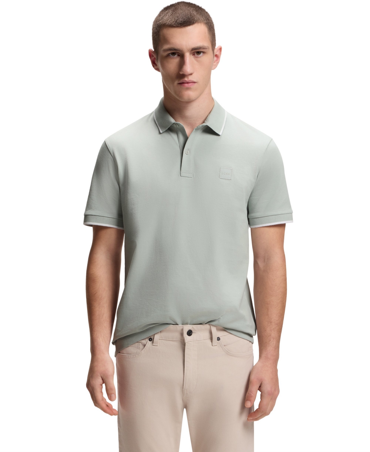 Click here for Boss by Hugo Boss Mens Slim-Fit Pique Polo - Silve... prices