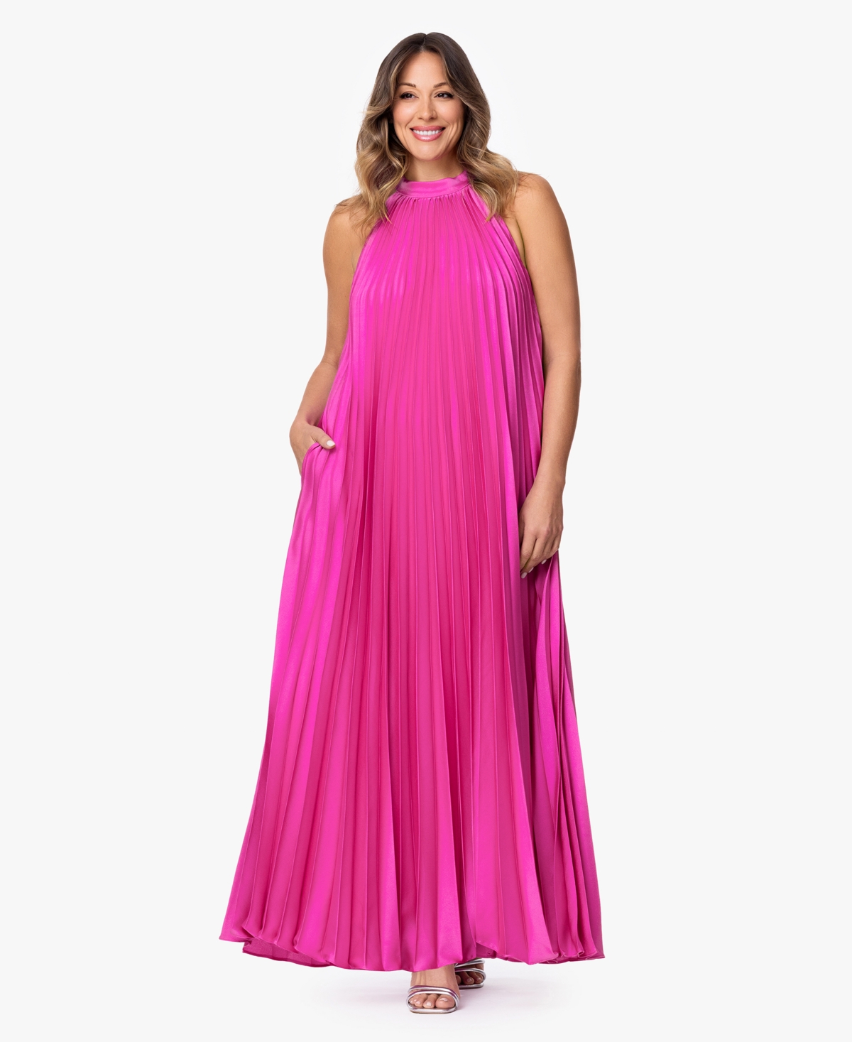 Click here for Xscape Plus Size Hammered Pleated Gown - Fushia prices