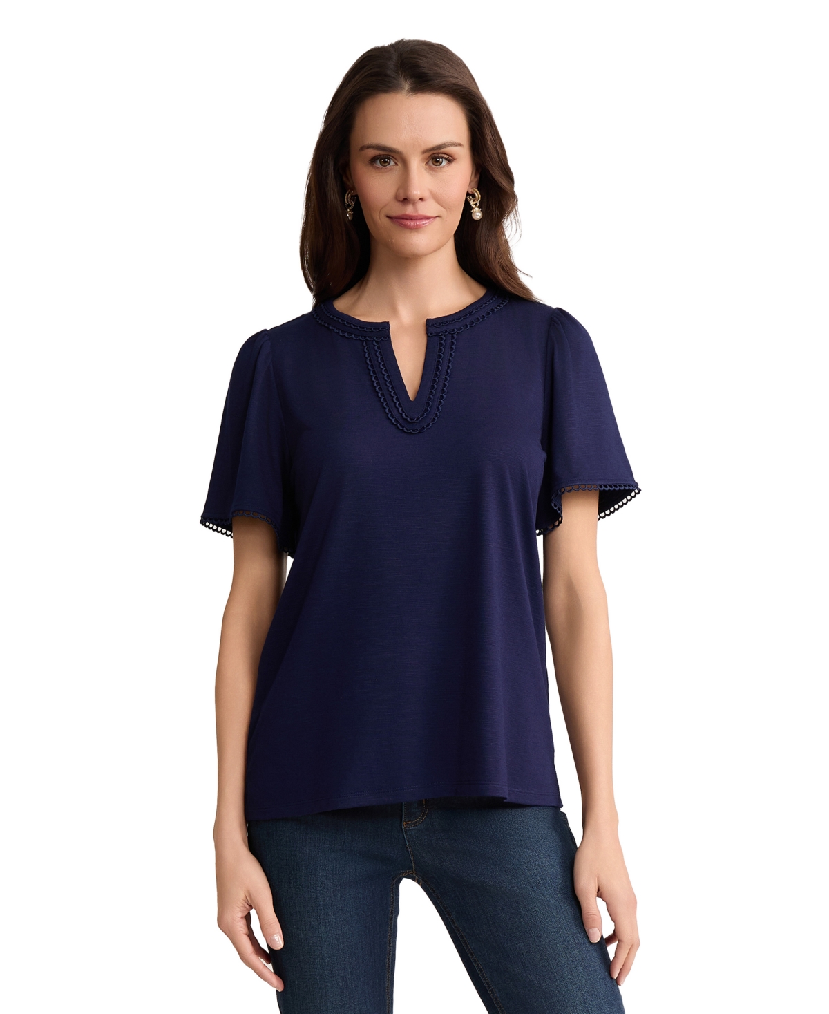 Click here for Jones New York Womens V-Neck Top - Pacific Navy prices