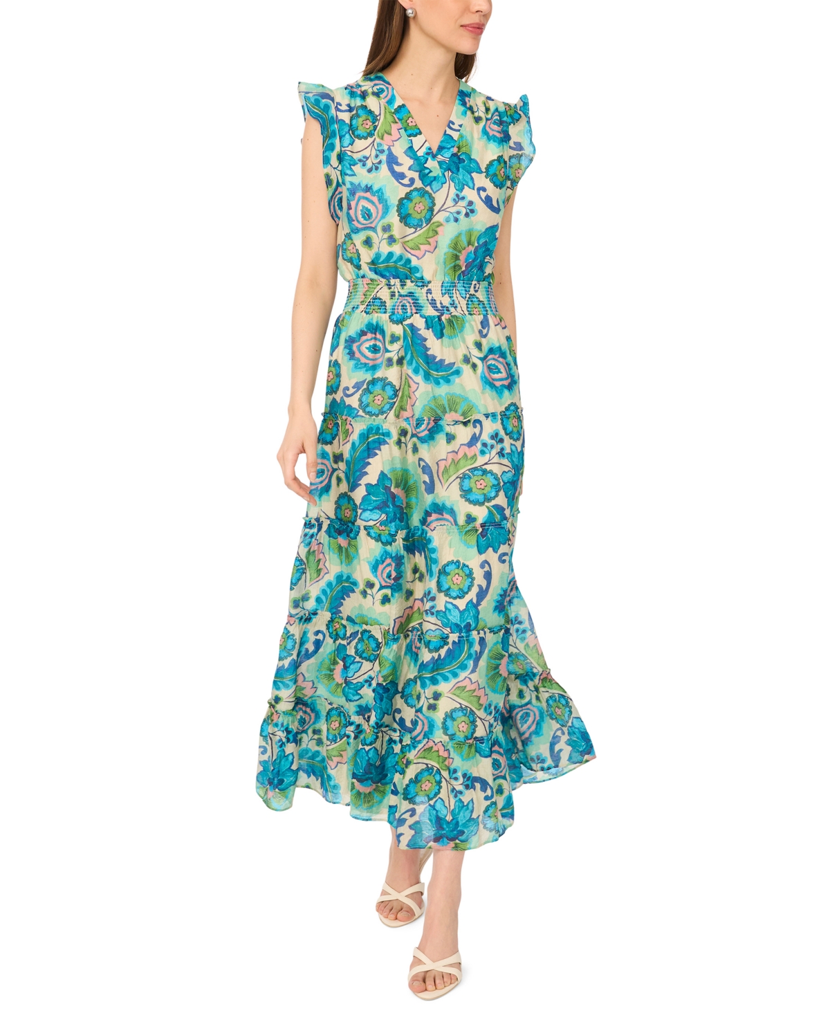 Click here for Msk Womens Flutter Sleeve Smocked Waist V-Neck Max... prices