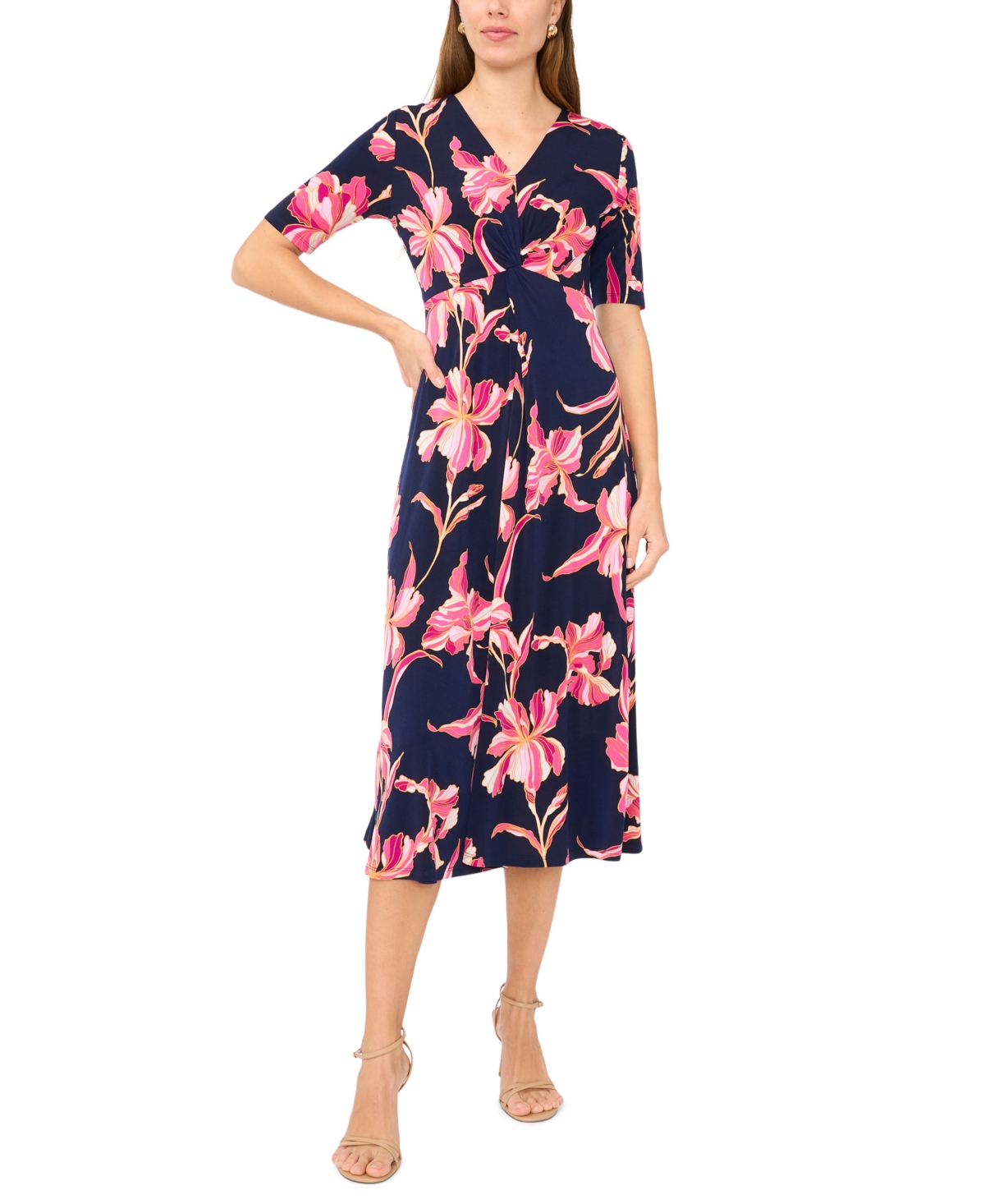 Click here for Msk Womens Short-Sleeve V-Neck Twist Front Midi Dr... prices