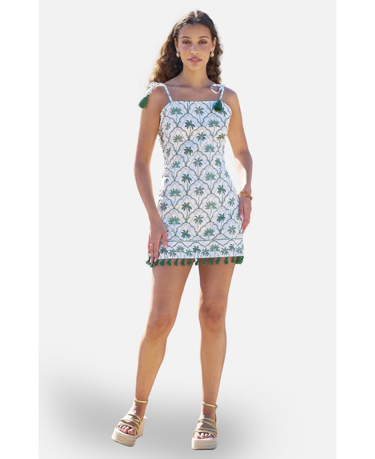 Click here for Yumi Womens Palm Tree Cotton Shift Mini Dress - Wh... prices