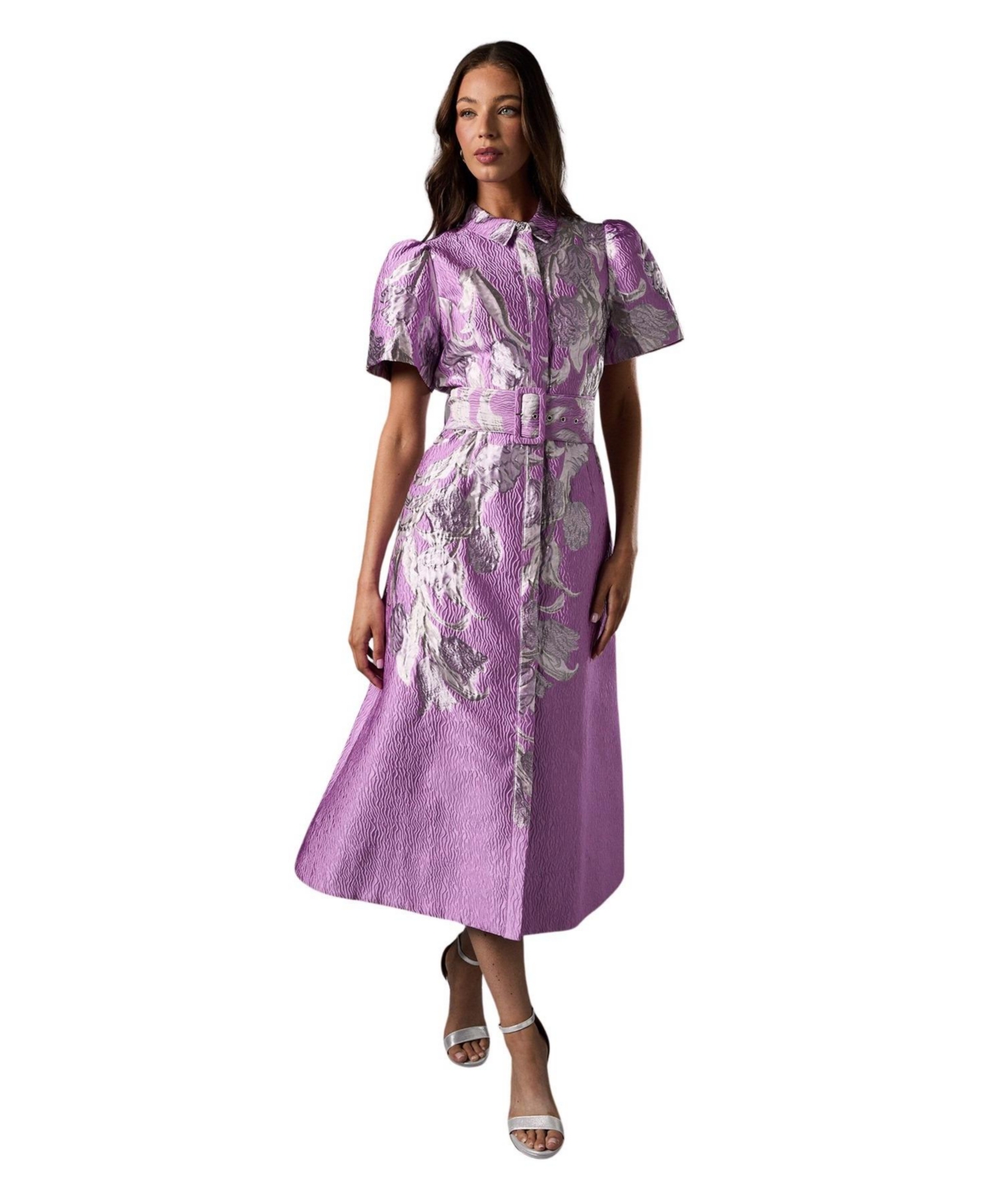 Click here for Coast Womens Belted Jacquard Shirt Dress - Purple prices
