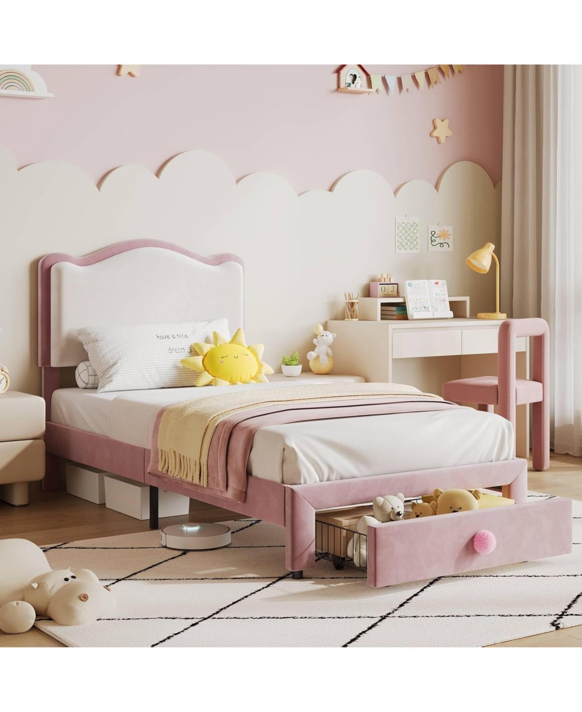 Click here for gaomon Upholstered Kids Platform Bed Frame with He... prices