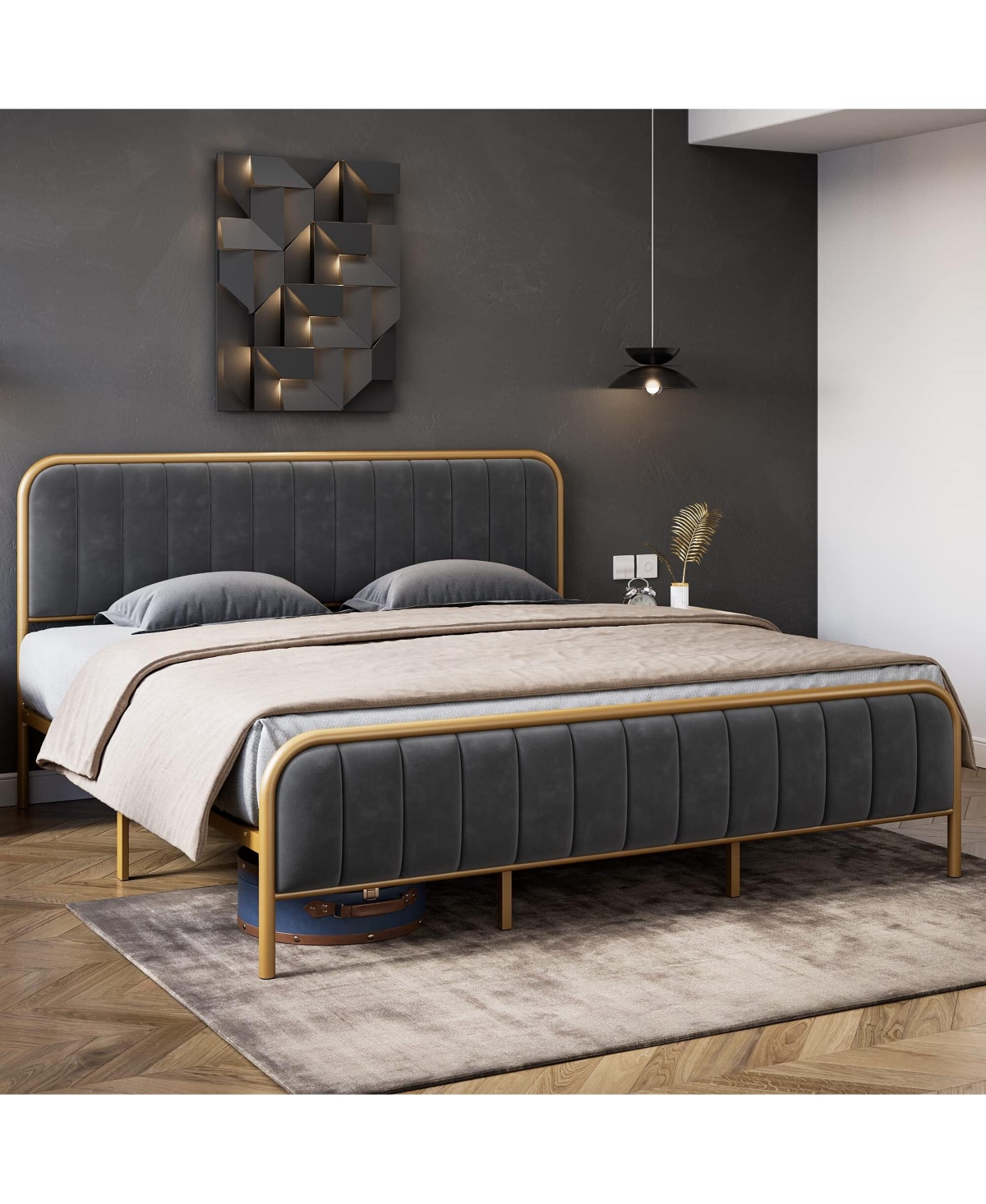 Click here for gaomon King Size Platform Bed Frame - Velvet Uphol... prices