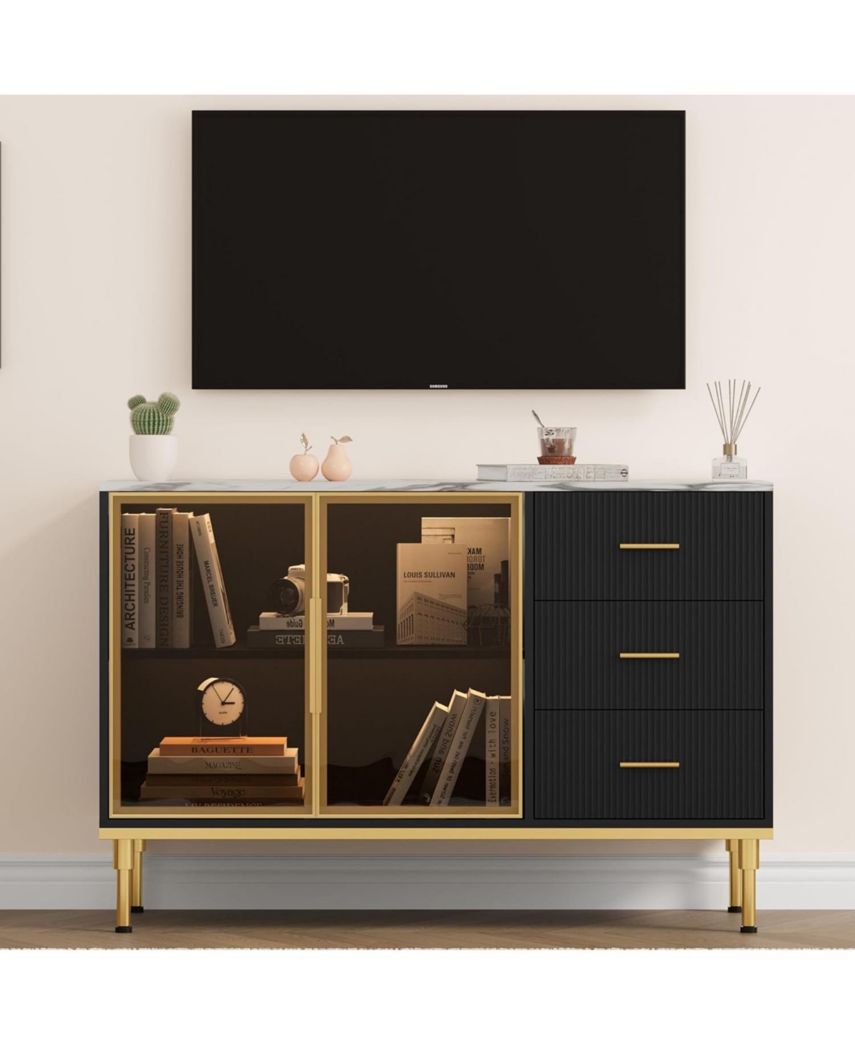 Click here for gaomon Fluted Buffet Cabinet with Storage Led Ligh... prices