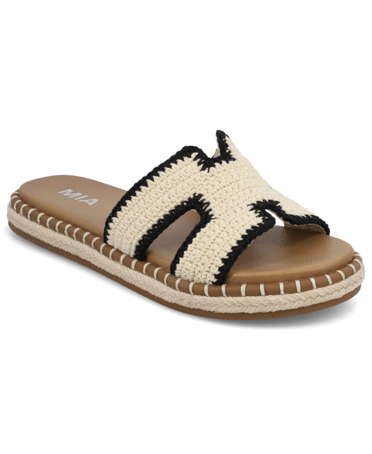 Click here for Mia Womens Sabine Woven H-Band Slide Sandals - Bla... prices