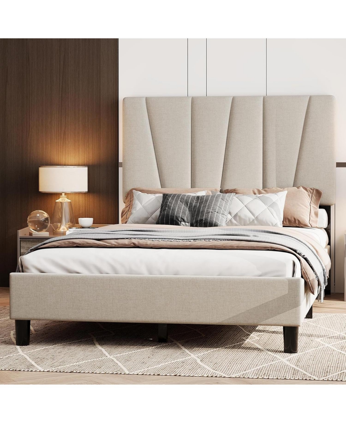 Click here for gaomon King Linen Bed Frame Twill Tufted Headboard... prices