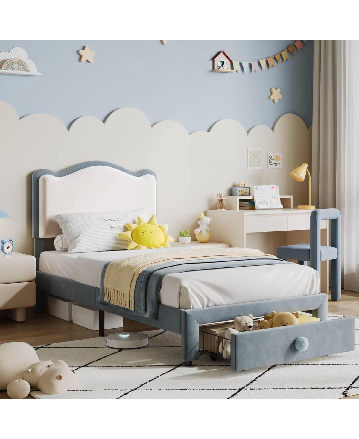 Click here for gaomon Kids Platform Bed Upholstered Headboard Sto... prices