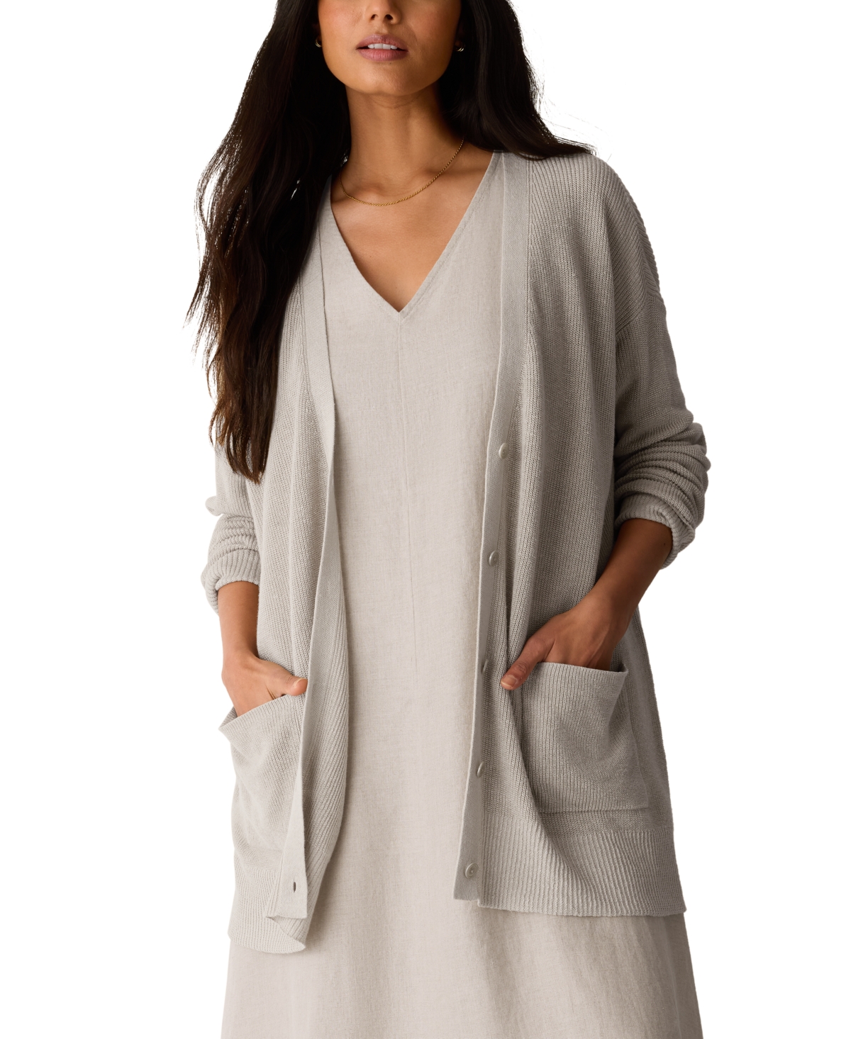 Click here for Eileen Fisher Womens V-Neck Cardigan - Undyed Natu... prices
