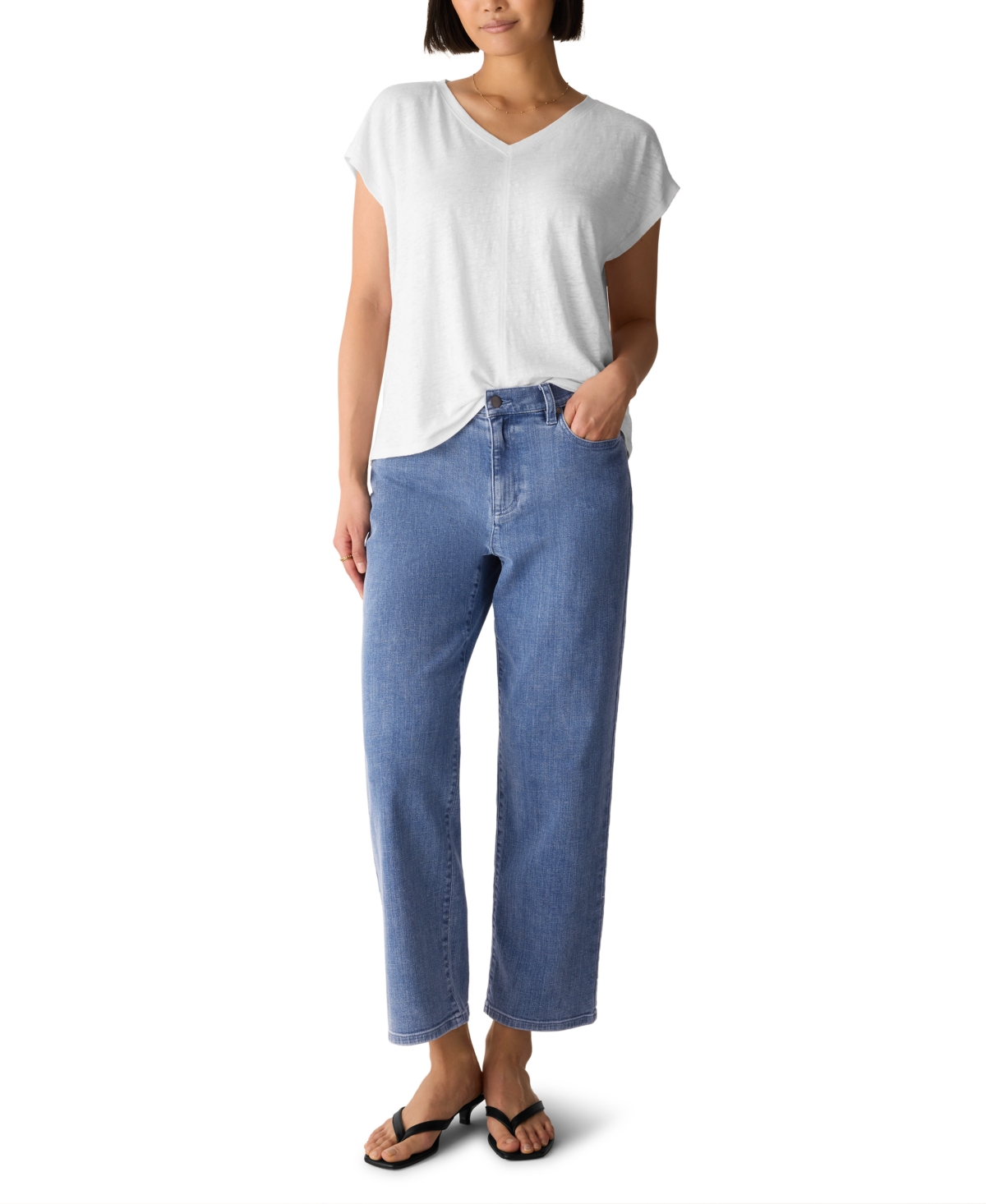 Click here for Eileen Fisher Womens Jersey V-Neck Square T-Shirt... prices