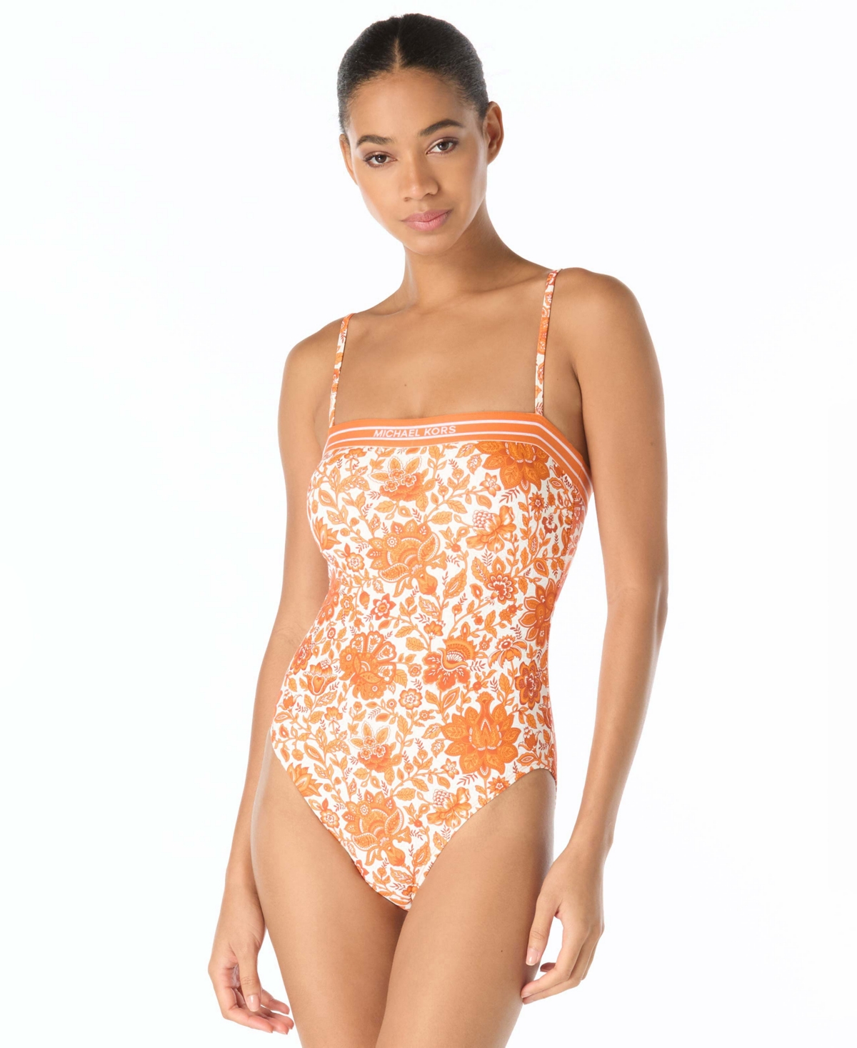 Click here for Michael Kors Womens Bandeau Neck Printed One-Piece... prices