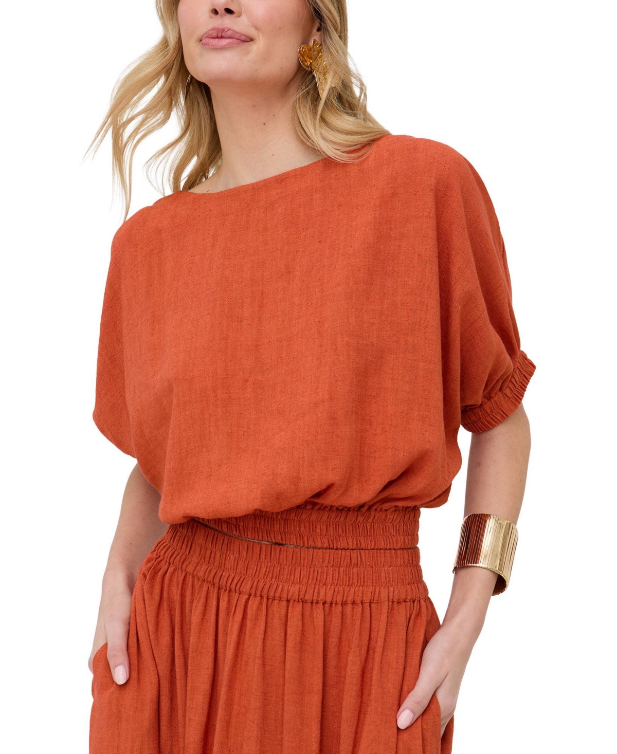 Click here for Raffya Womens Poppy Boat Neck Top - Orange prices
