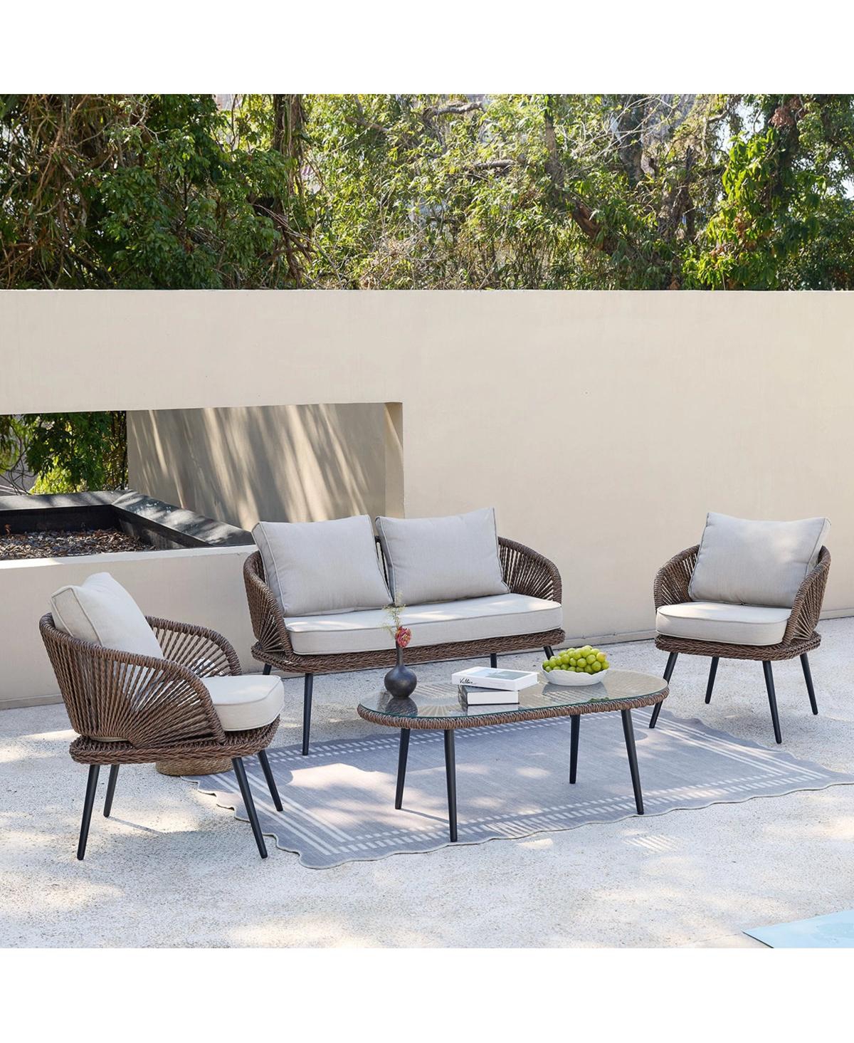 Click here for Tribesigns 4-Piece Outdoor Wicker Patio Conversati... prices