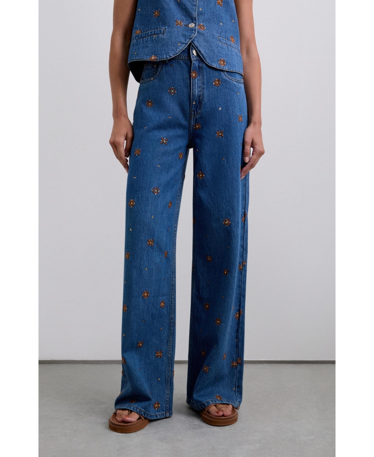 Click here for Scalpers Womens Embflower Denim Pant - Ecru prices