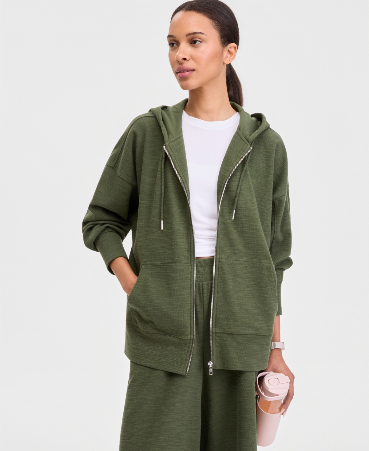 Click here for Id Ideology Womens Oversized Rib Slub Full-Zip Hoo... prices