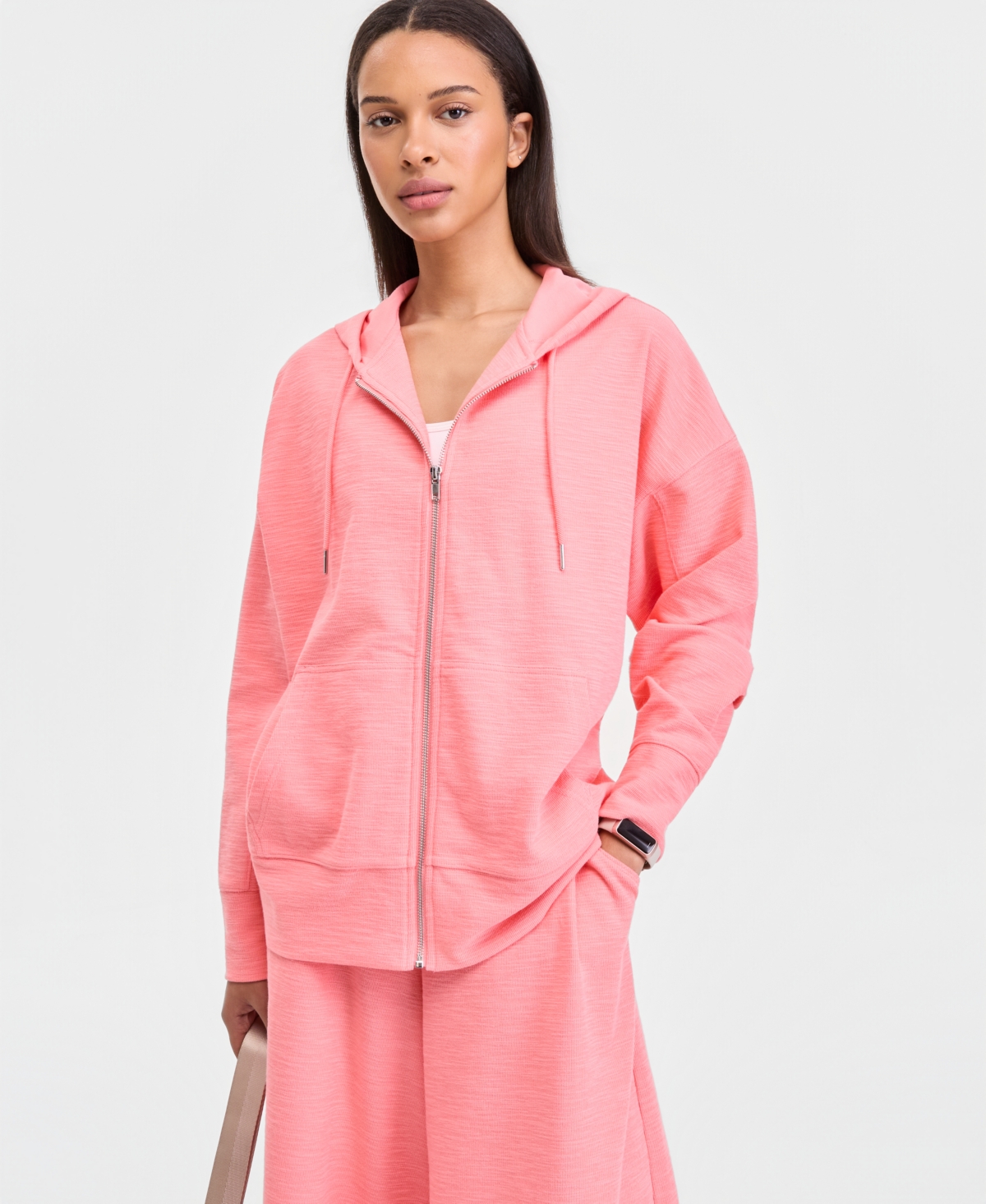 Click here for Id Ideology Womens Oversized Rib Slub Full-Zip Hoo... prices