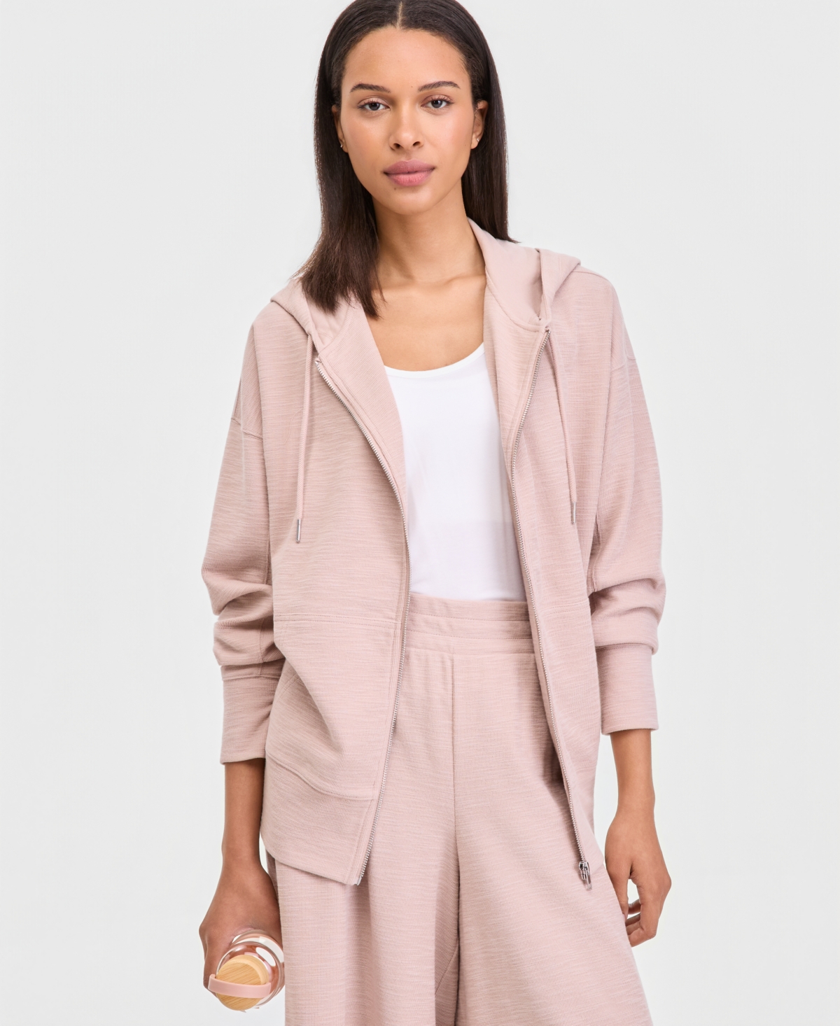 Click here for Id Ideology Womens Oversized Rib Slub Full-Zip Hoo... prices