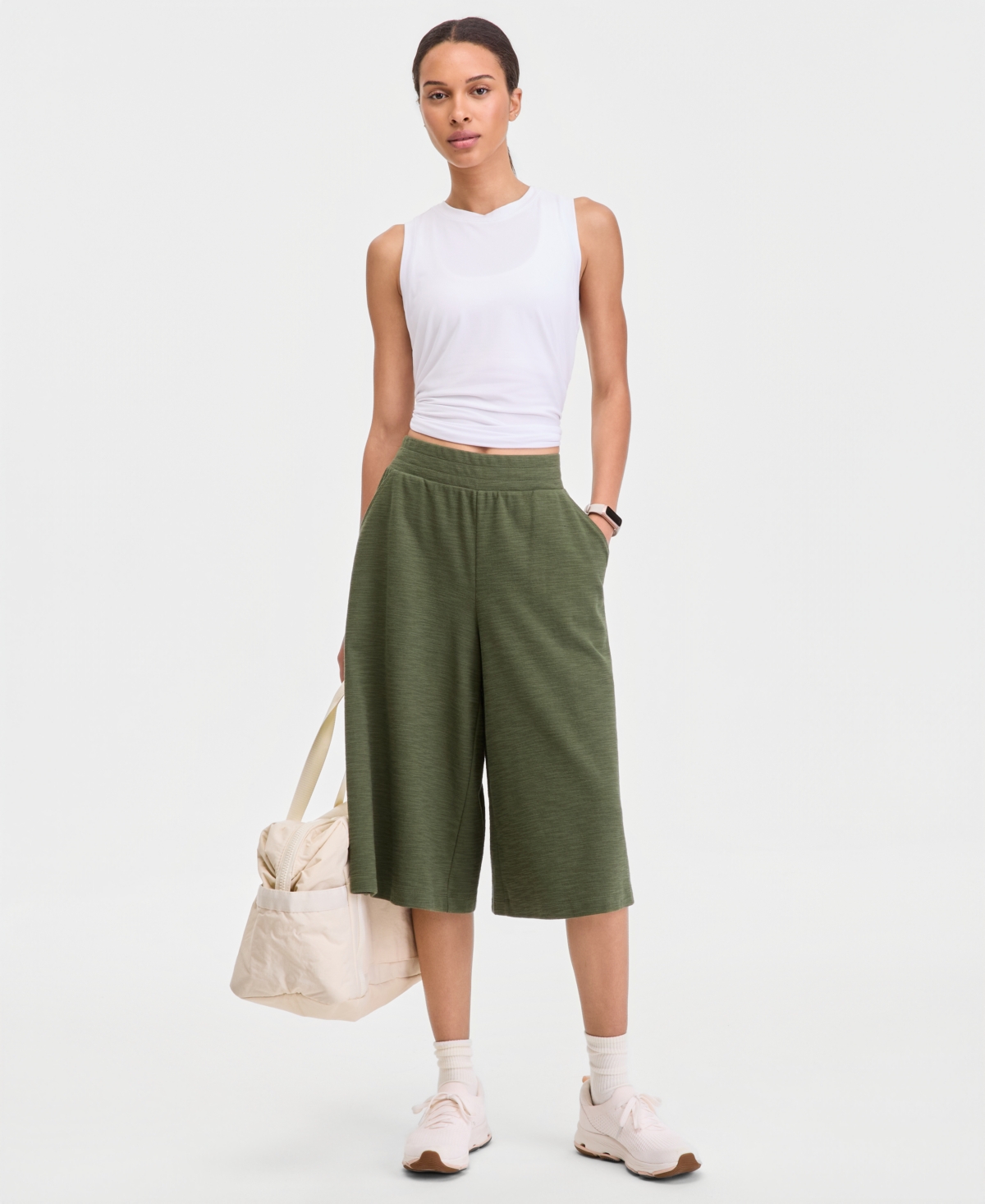 Click here for Id Ideology Womens Ribbed Wide-Leg Cropped Pull-On... prices