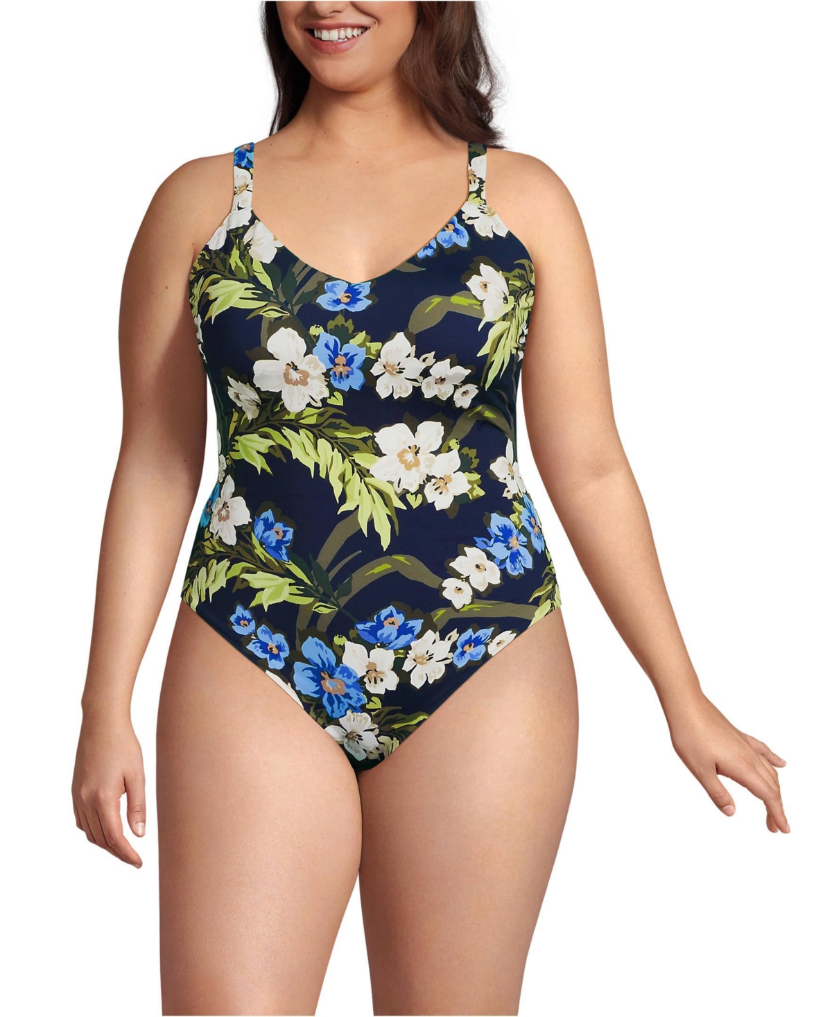 Click here for Lands End Womens V-Neck High Leg Strappy Back One... prices