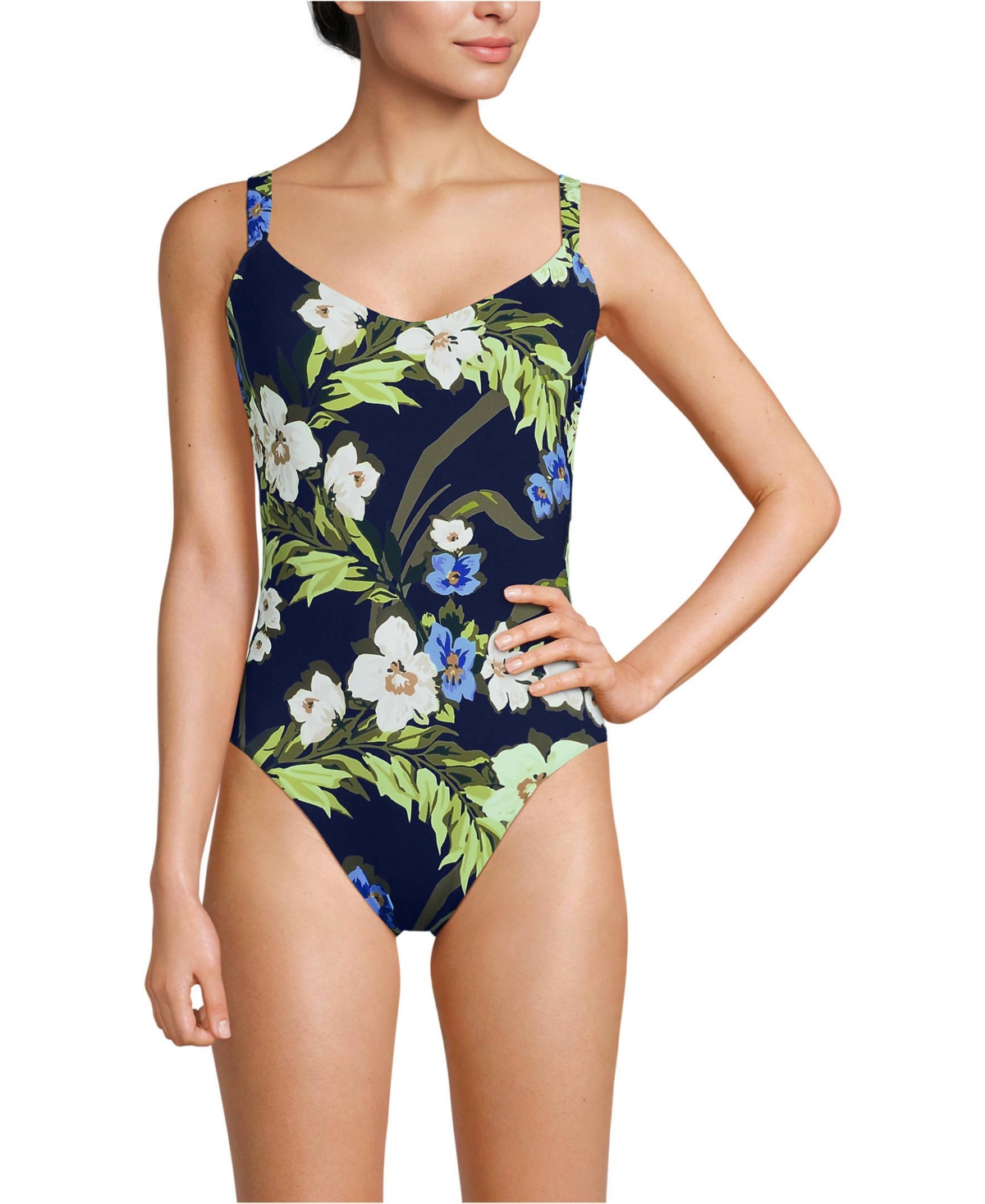 Click here for Lands End Womens Long Torso V-Neck High Leg Strapp... prices