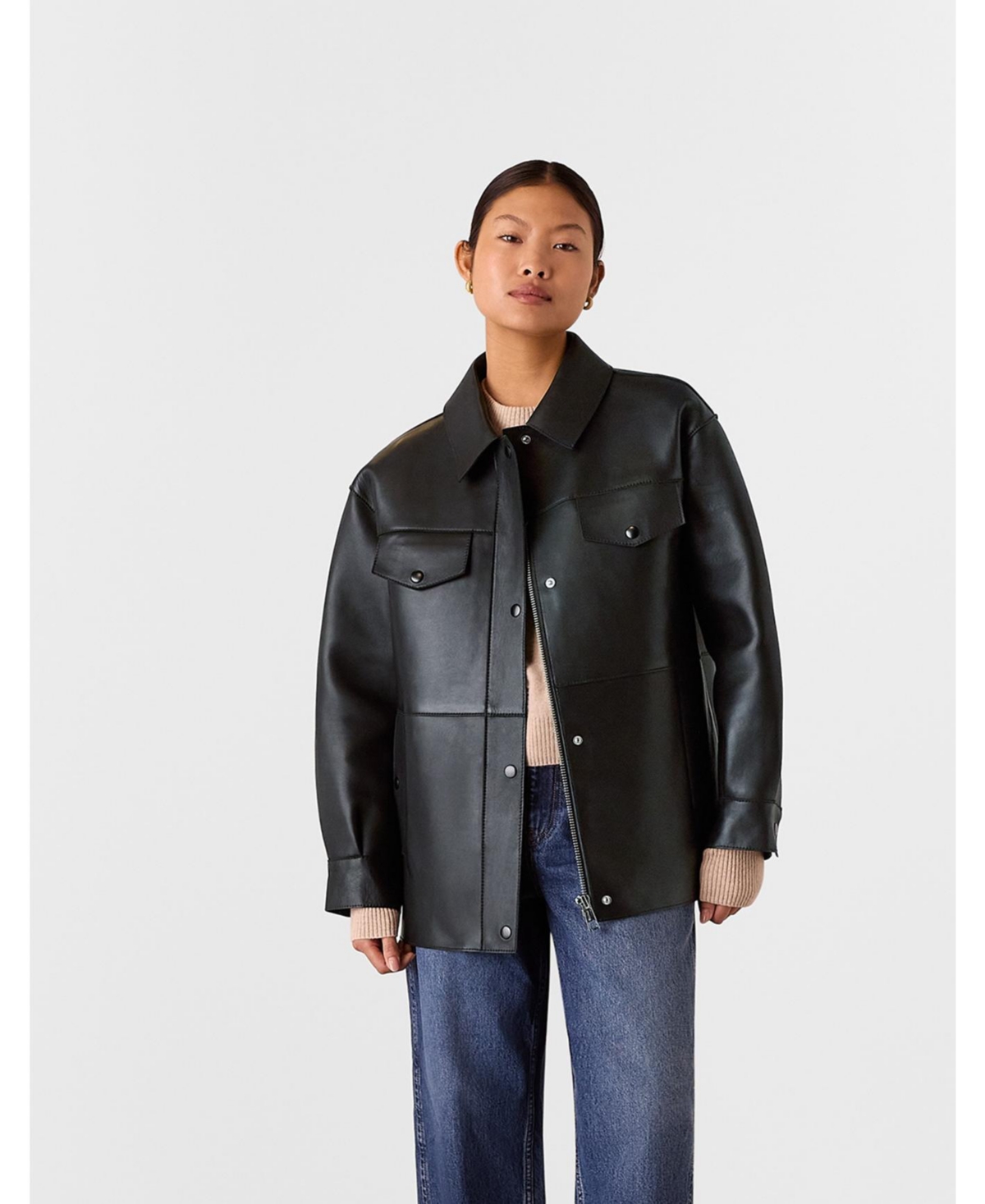 Click here for Whistles Womens Clean Bonded Leather Jacket - Blac... prices