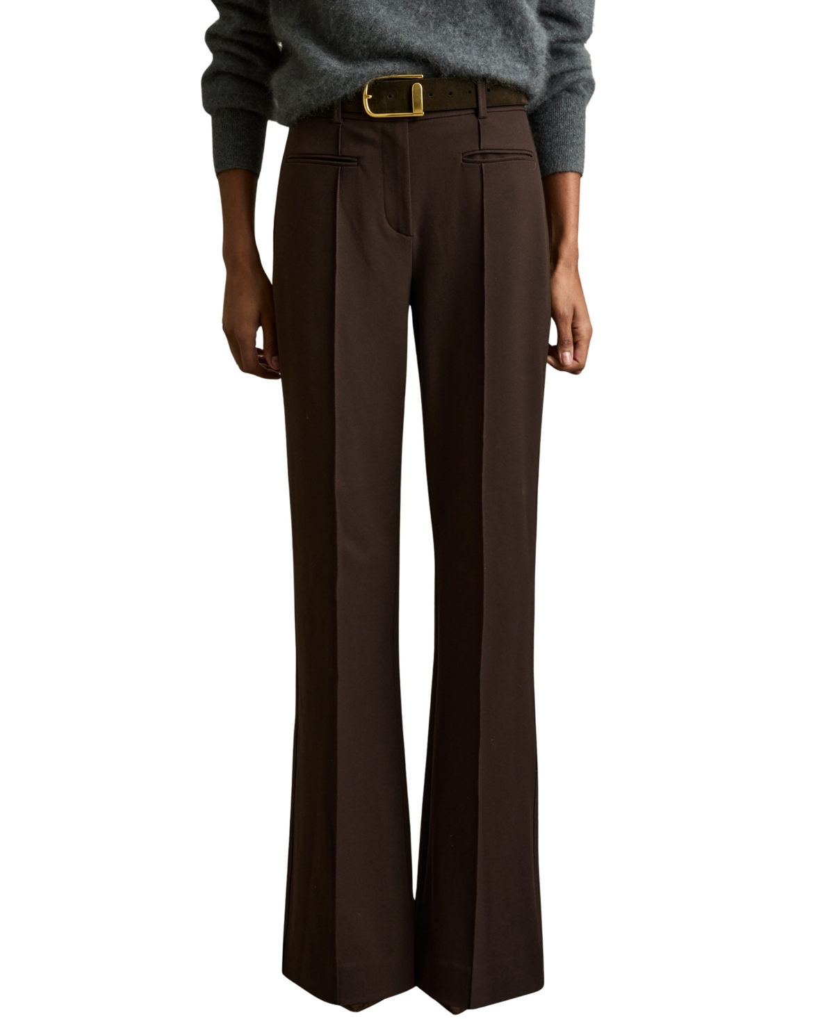 Click here for Reiss Womens High Rise Flared Pants - Chocolate Br... prices