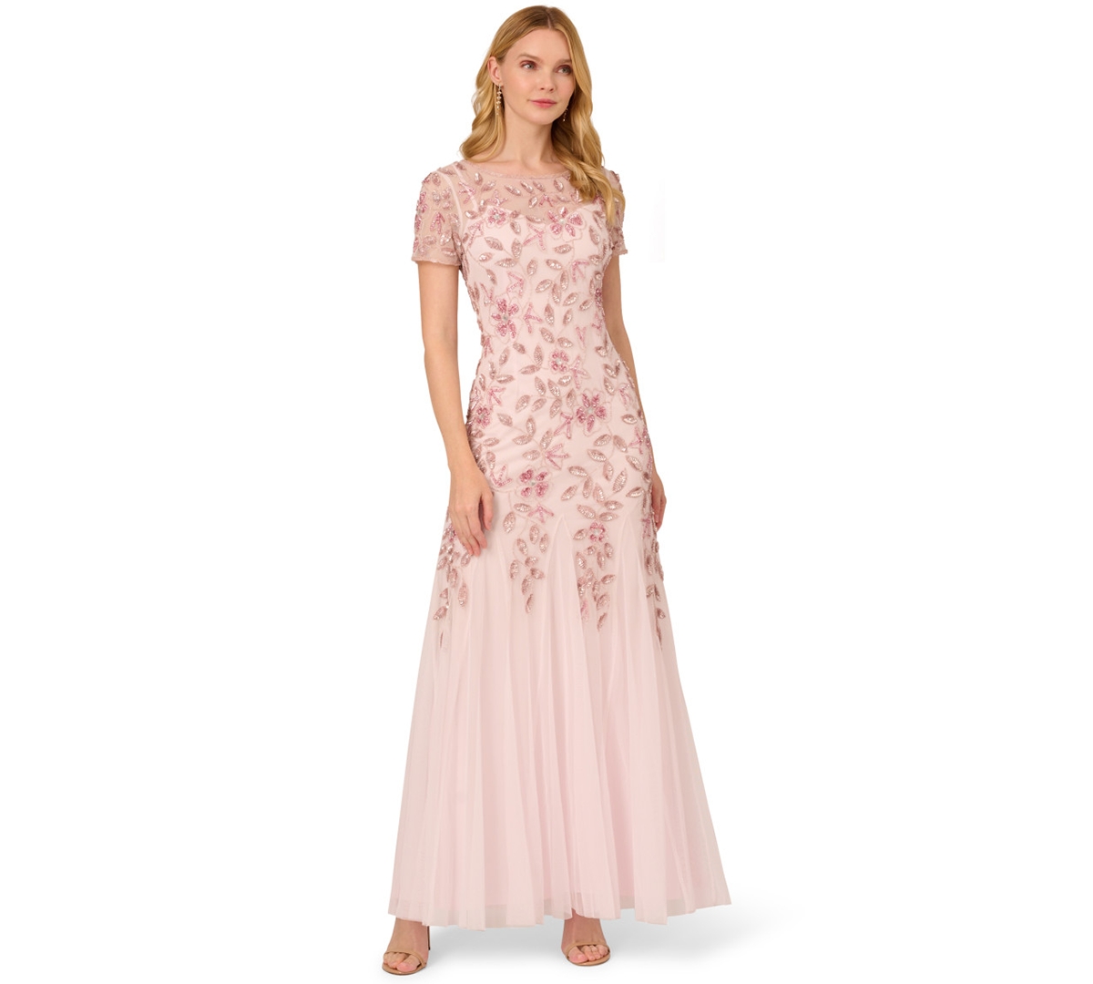 Click here for Adrianna Papell Size Floral-Beaded Gown - Blush Pi... prices