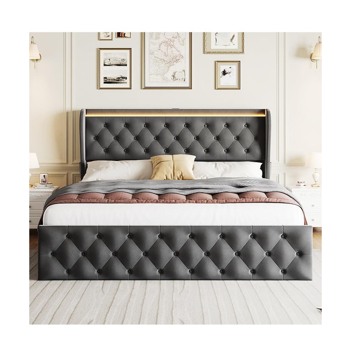 Click here for gaomon Upholstered Bed Frame with 4 Storage Drawer... prices